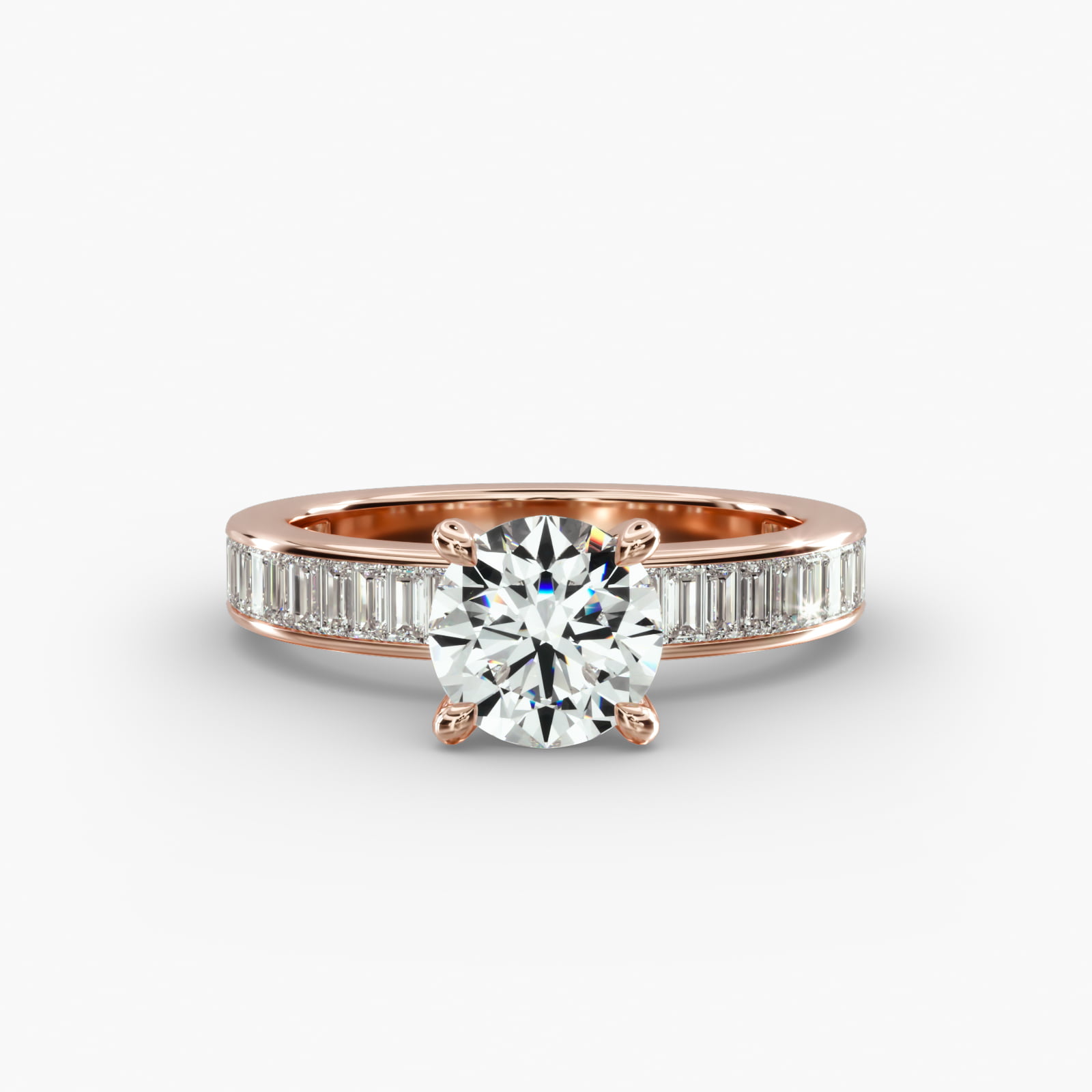 Baguette Channel Engagement Ring 4-Prong Nouveau Head