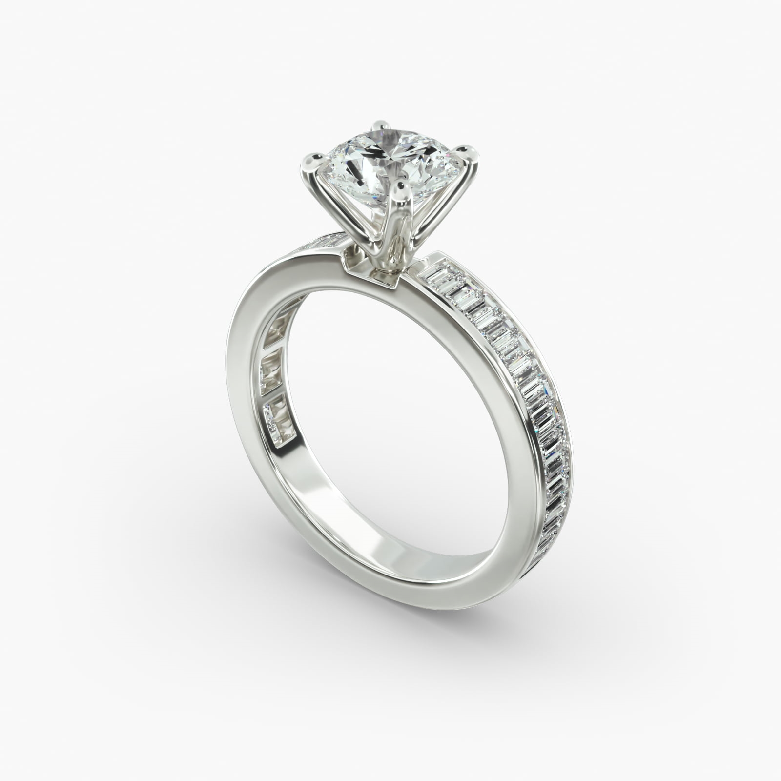 Baguette Channel Engagement Ring 4-Prong Nouveau Head