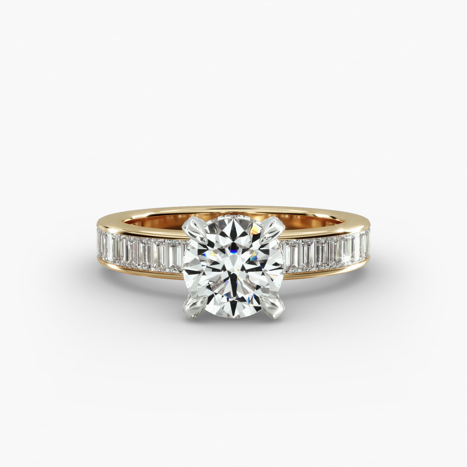 Baguette Channel Engagement Ring Diamond Basket Head