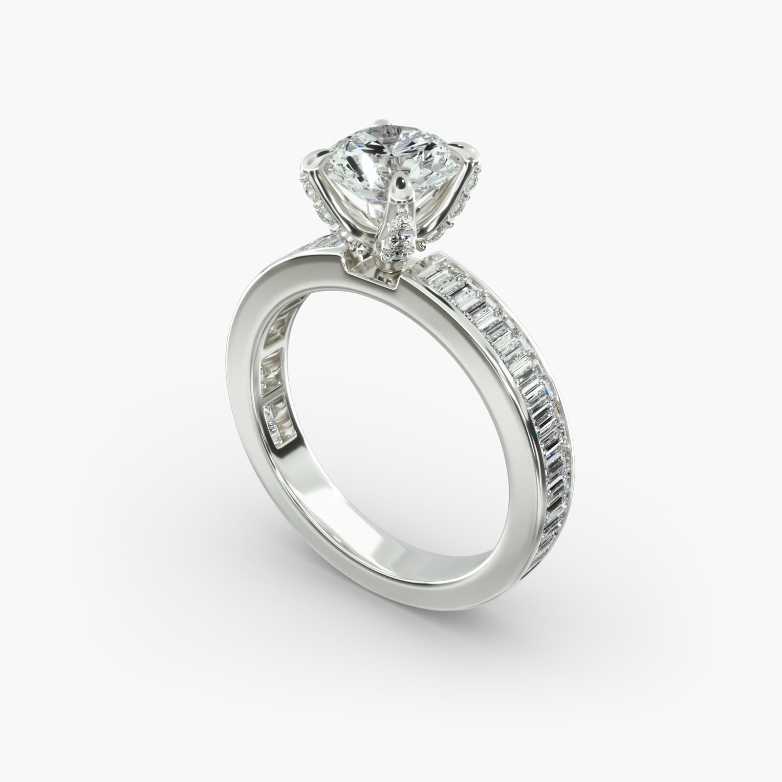 Baguette Channel Engagement Ring Diamond Tulip Head