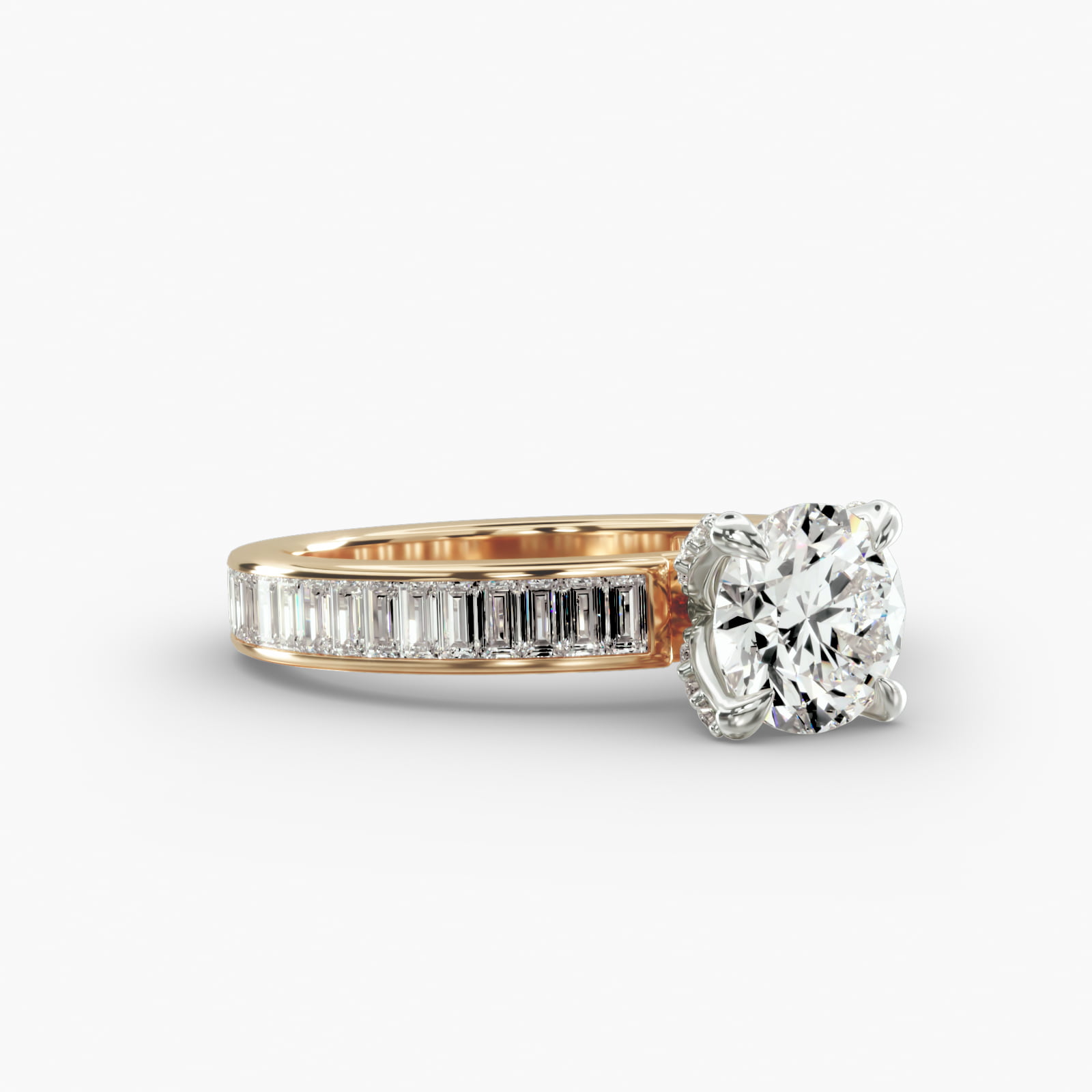 Baguette Channel Engagement Ring Diamond Tulip Head