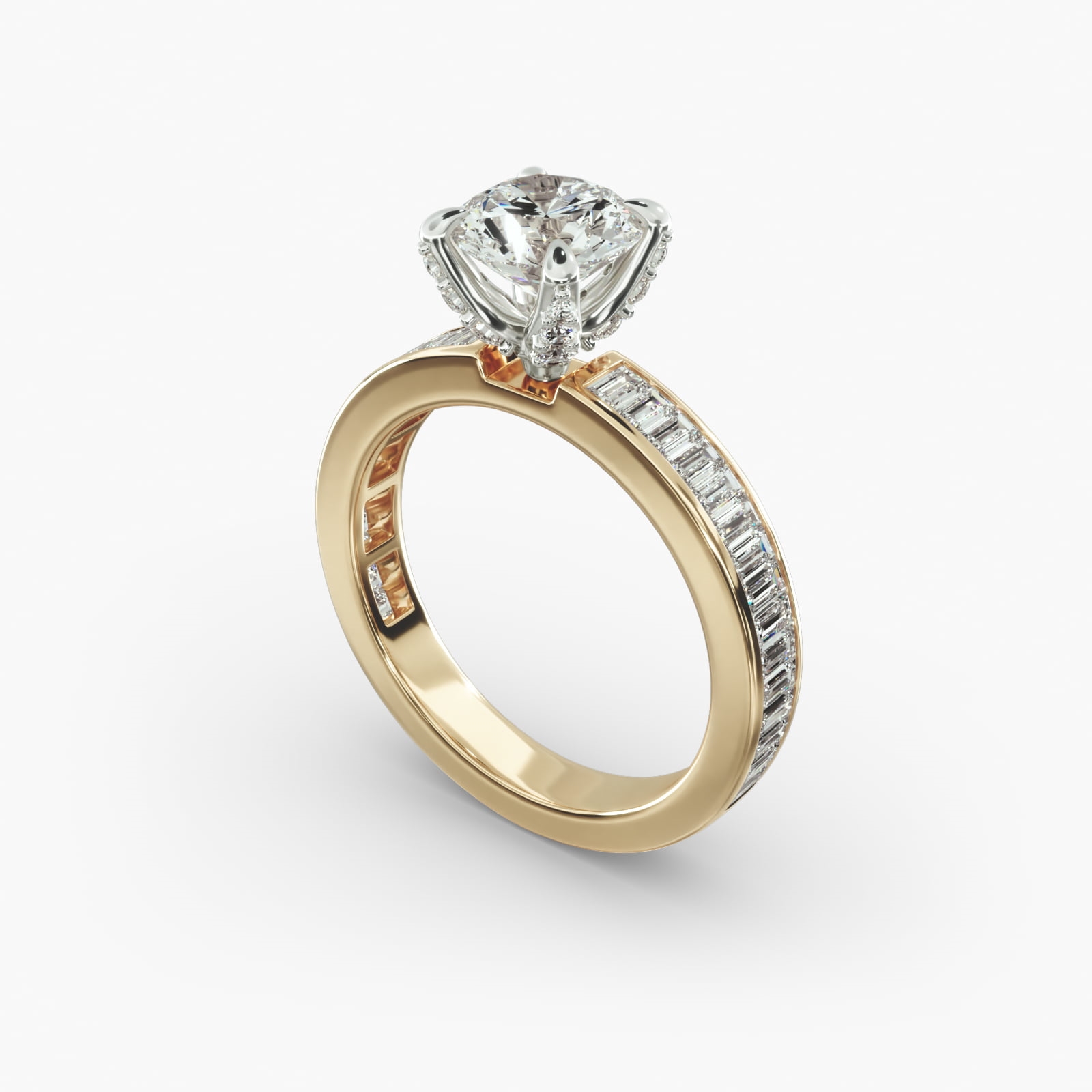 Baguette Channel Engagement Ring Diamond Tulip Head