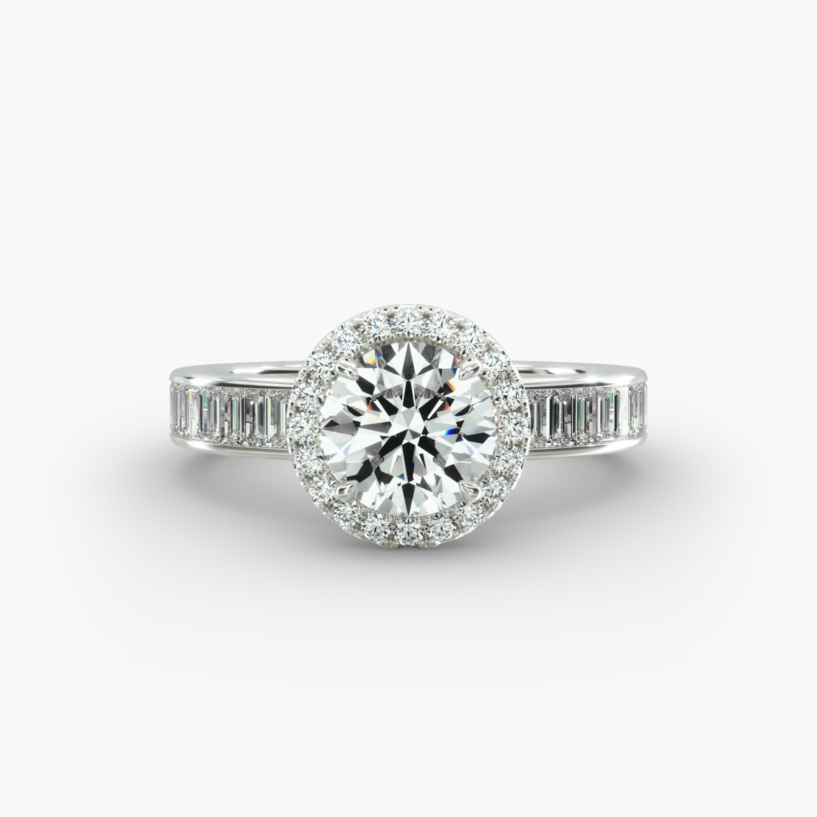 Baguette Channel Engagement Ring Classic Halo Head