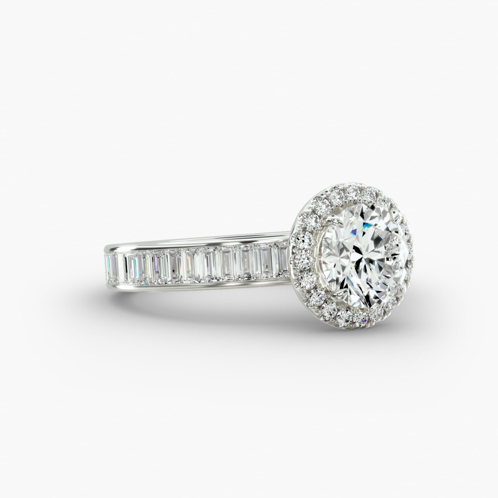 Baguette Channel Engagement Ring Classic Halo Head