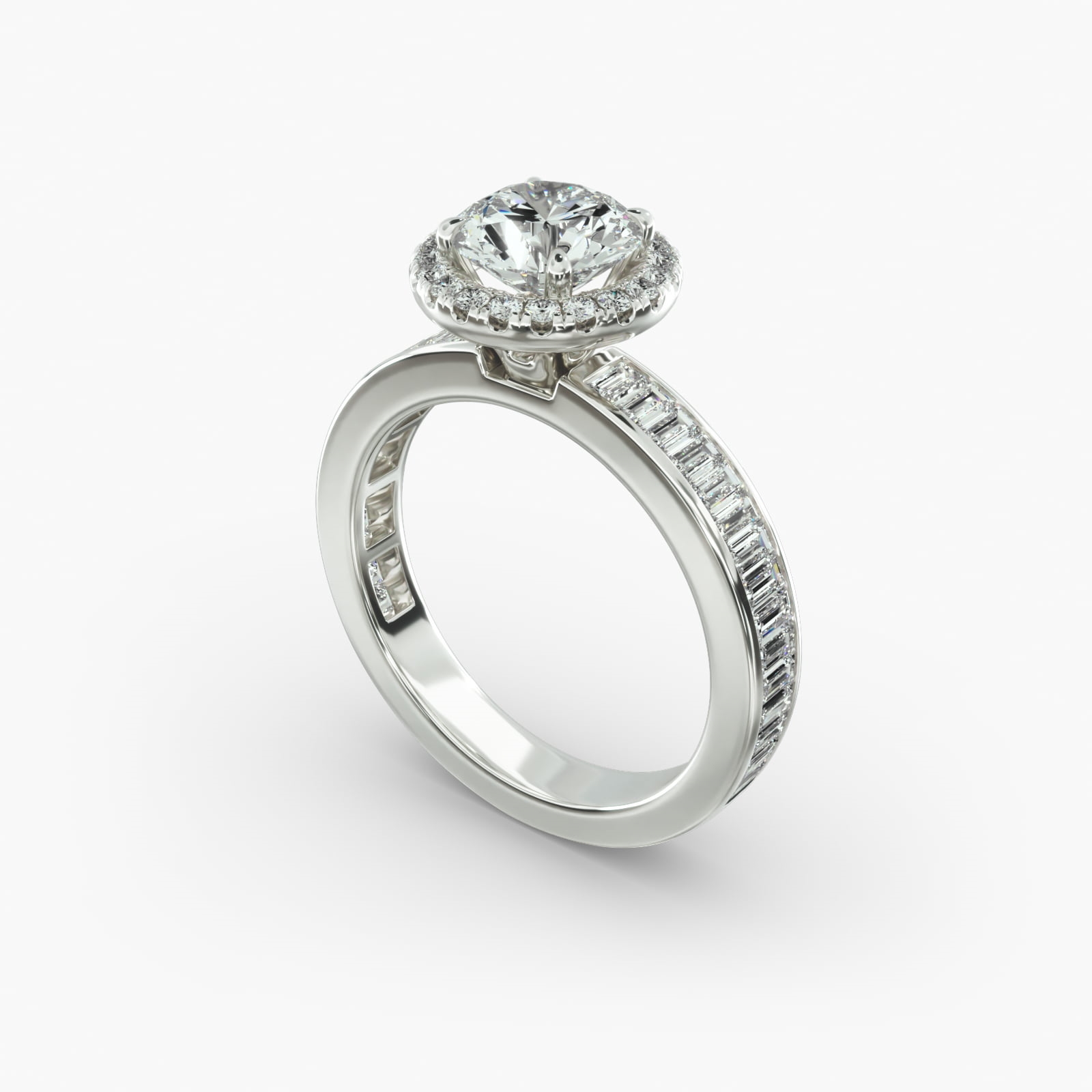 Baguette Channel Engagement Ring Classic Halo Head