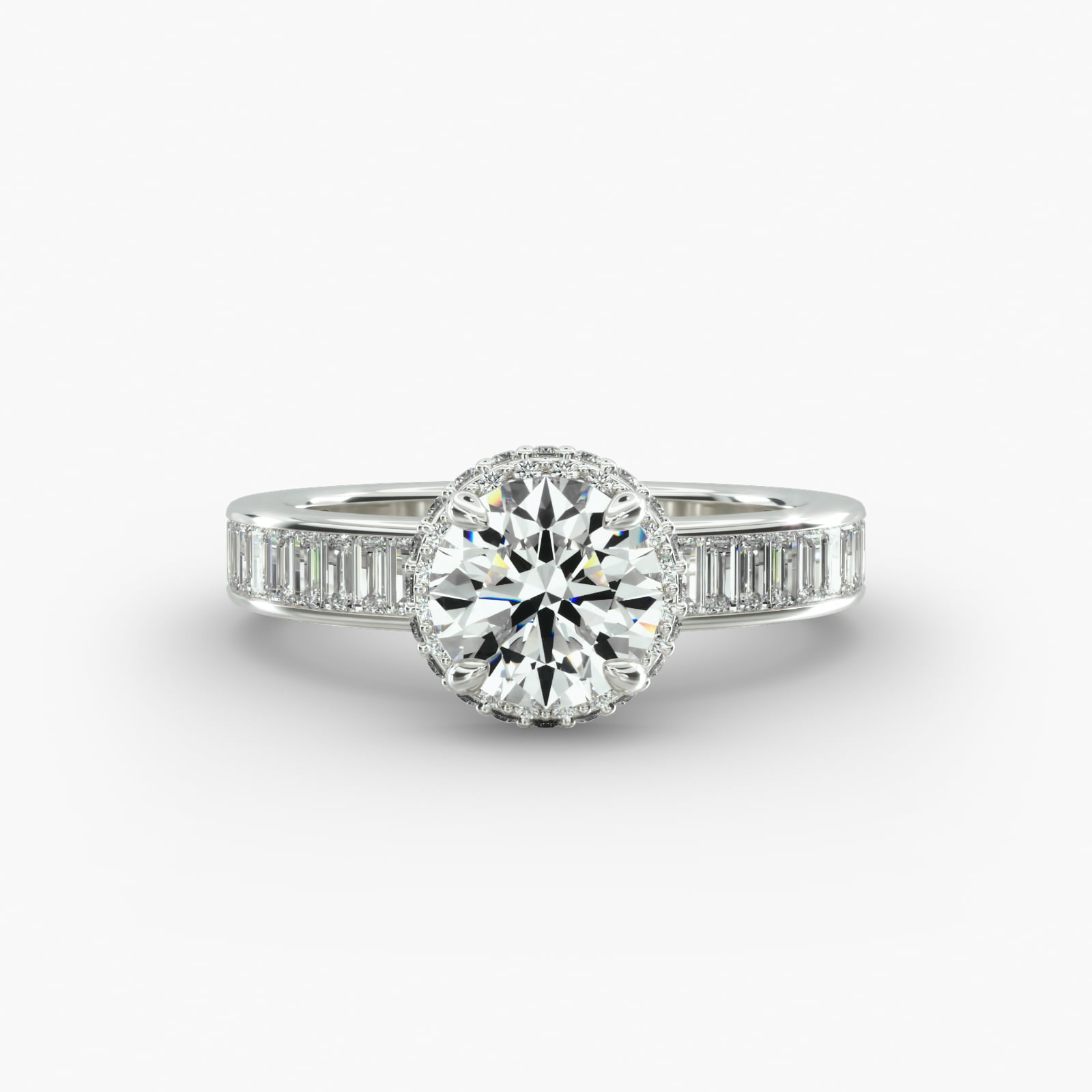 Baguette Channel Engagement Ring Dual Halo Head