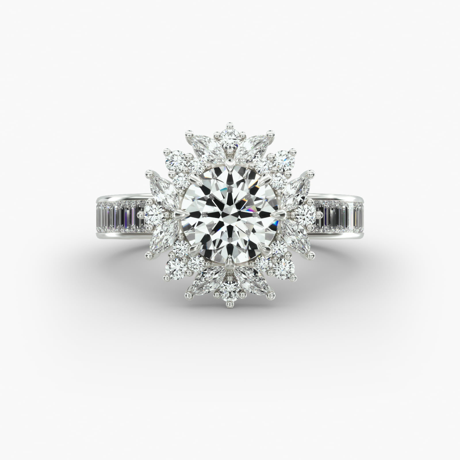 Baguette Channel Engagement Ring Fancy Halo Head