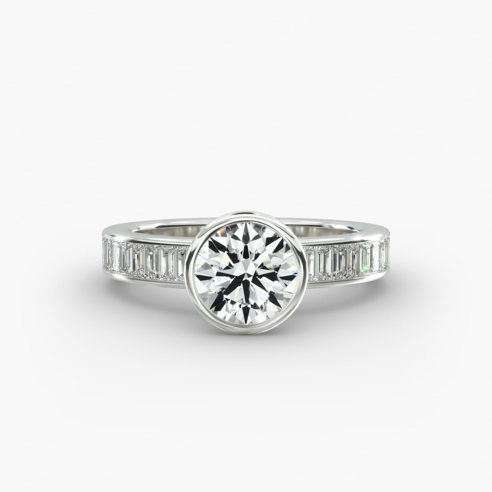 Baguette Channel Engagement Ring Classic Bezel Head