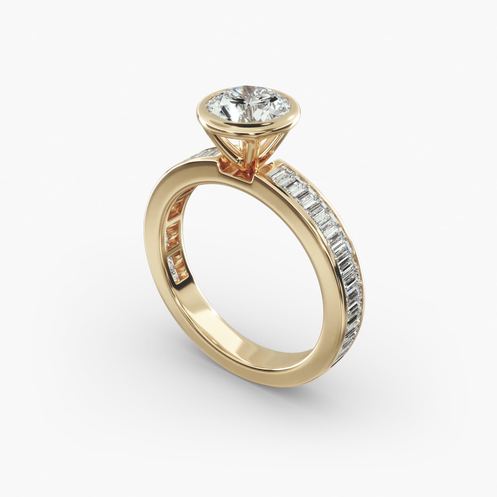 Baguette Channel Engagement Ring Classic Bezel Head