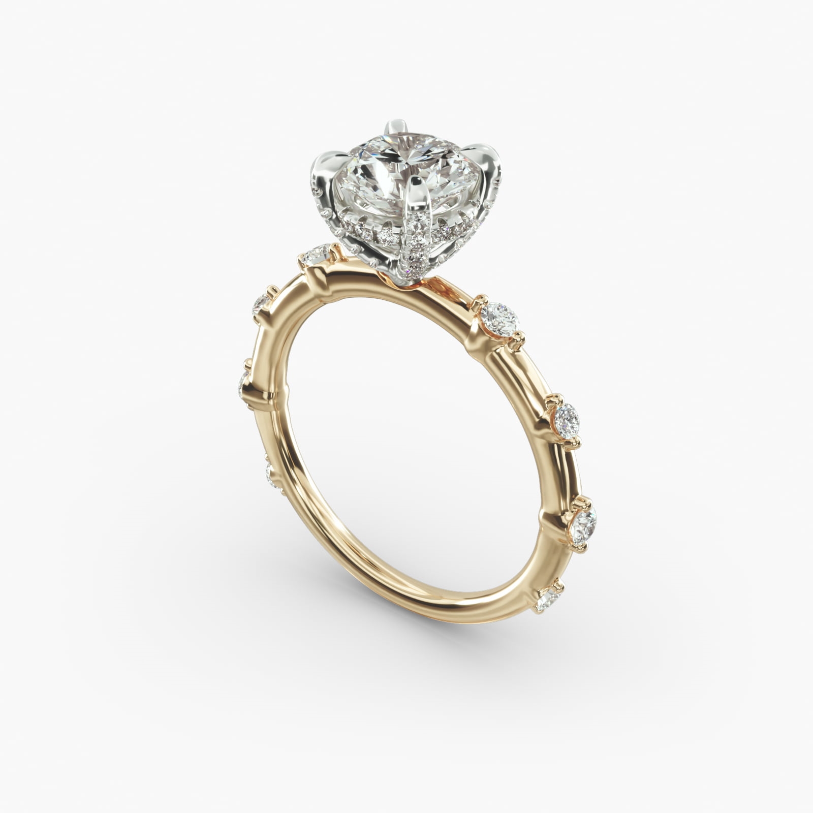 Floating Station Engagement Ring Diamond Basket Head