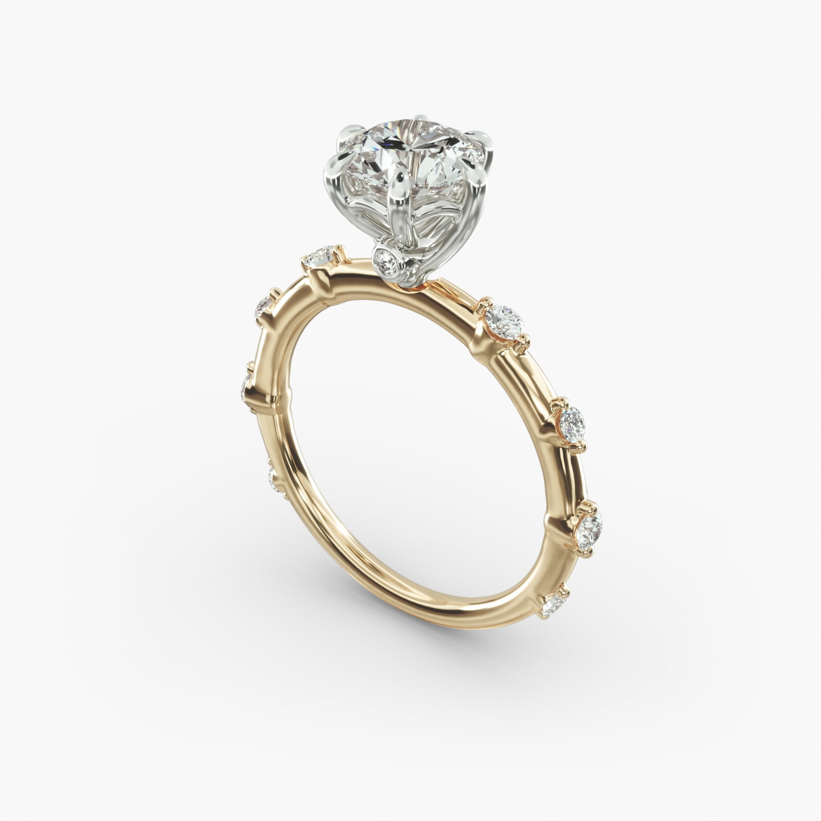 Floating Station Engagement Ring 6-Prong Secret Diamond Head