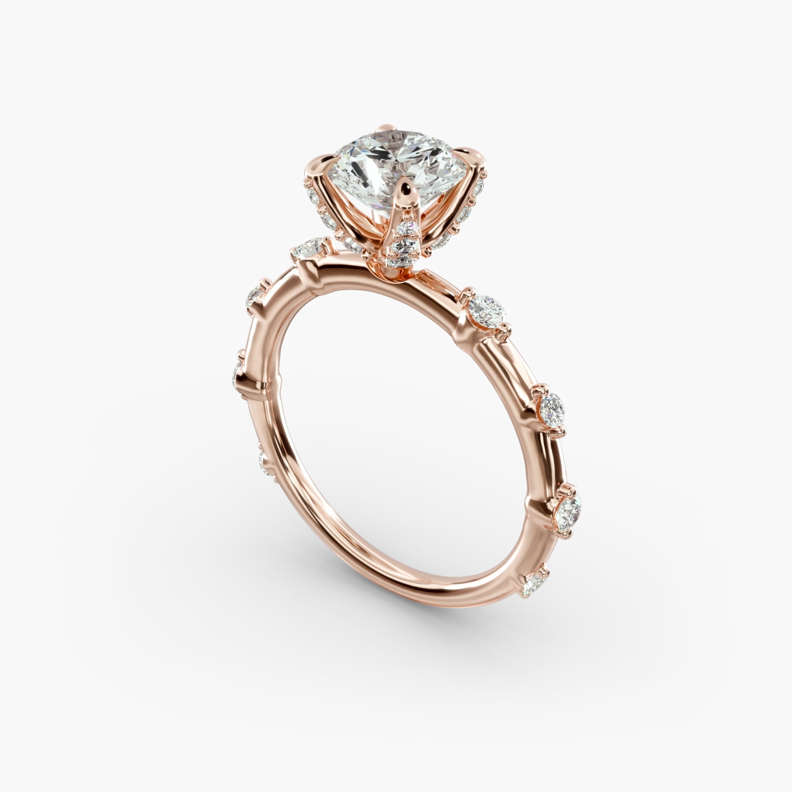 Floating Station Engagement Ring Diamond Tulip Head