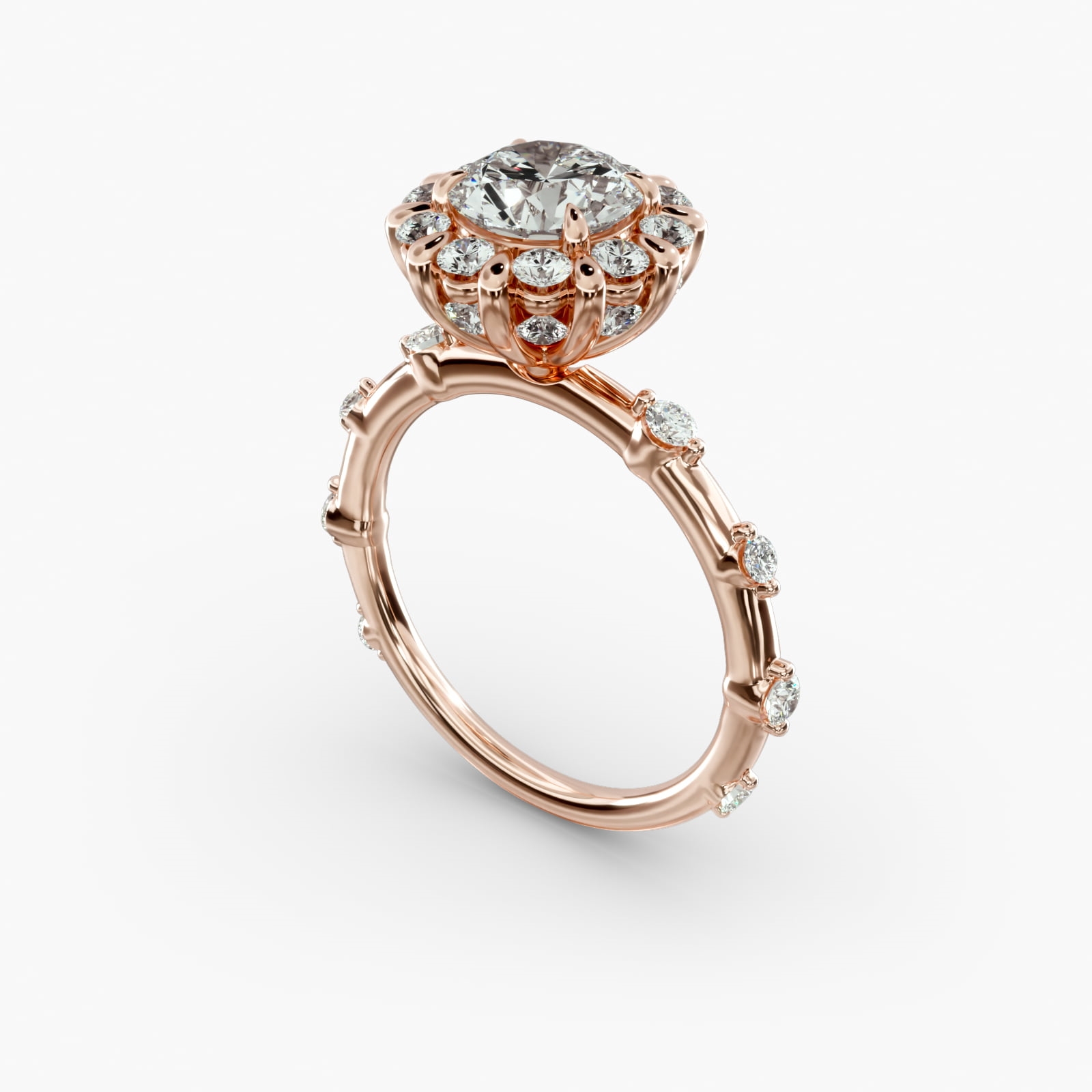 Floating Station Engagement Ring Floral Halo Head