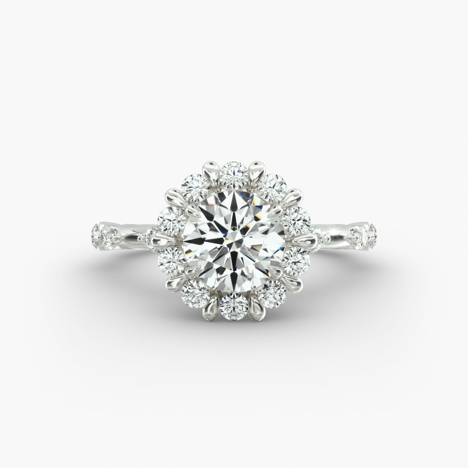 Floating Station Engagement Ring Floral Halo Head