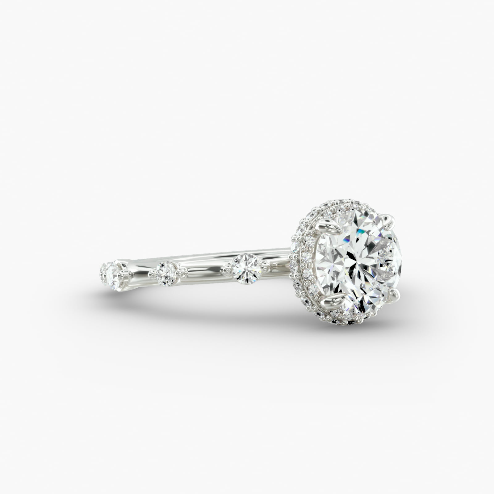 Floating Station Engagement Ring Dual Halo Head