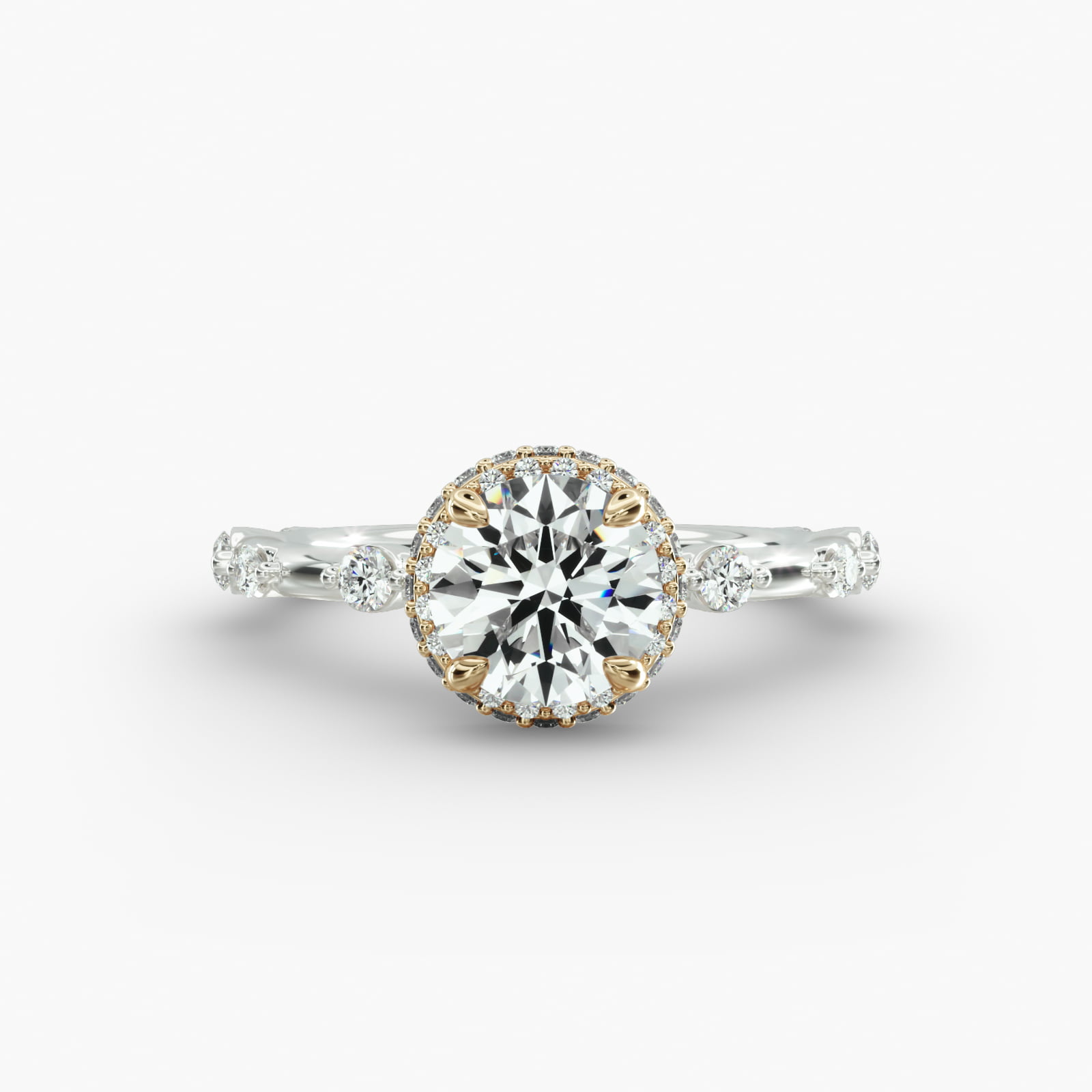 Floating Station Engagement Ring Dual Halo Head