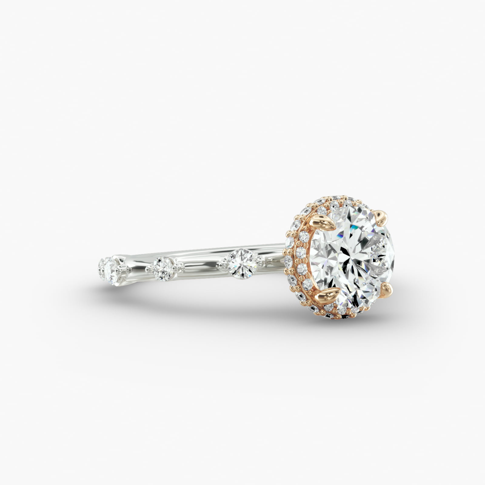 Floating Station Engagement Ring Dual Halo Head