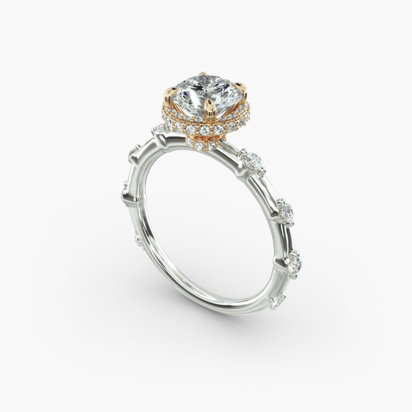 Floating Station Engagement Ring Dual Halo Head