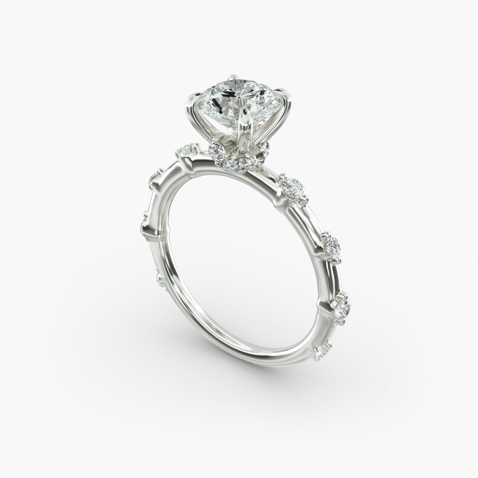 Floating Station Engagement Ring Clustered Diamond Head