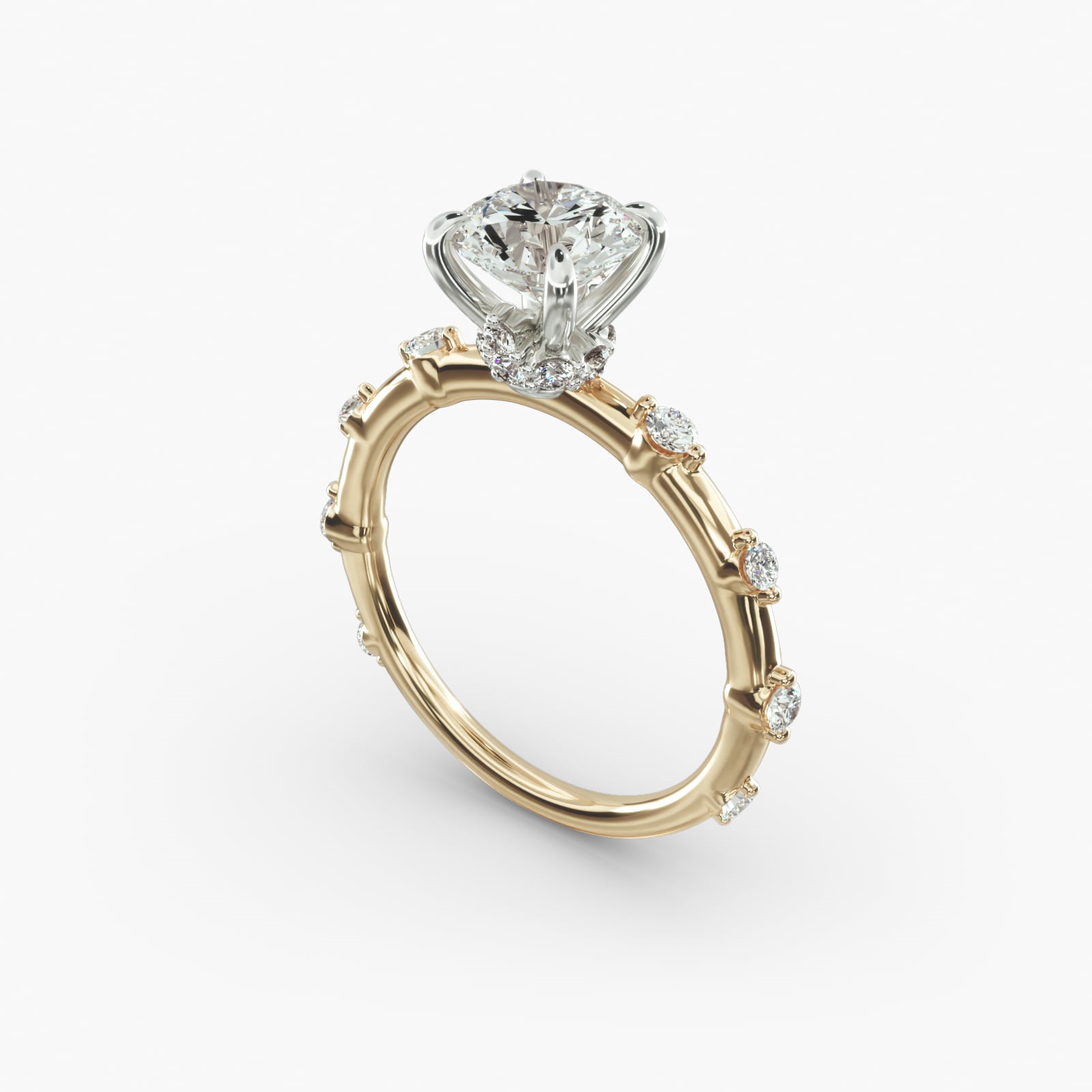 Floating Station Engagement Ring Clustered Diamond Head
