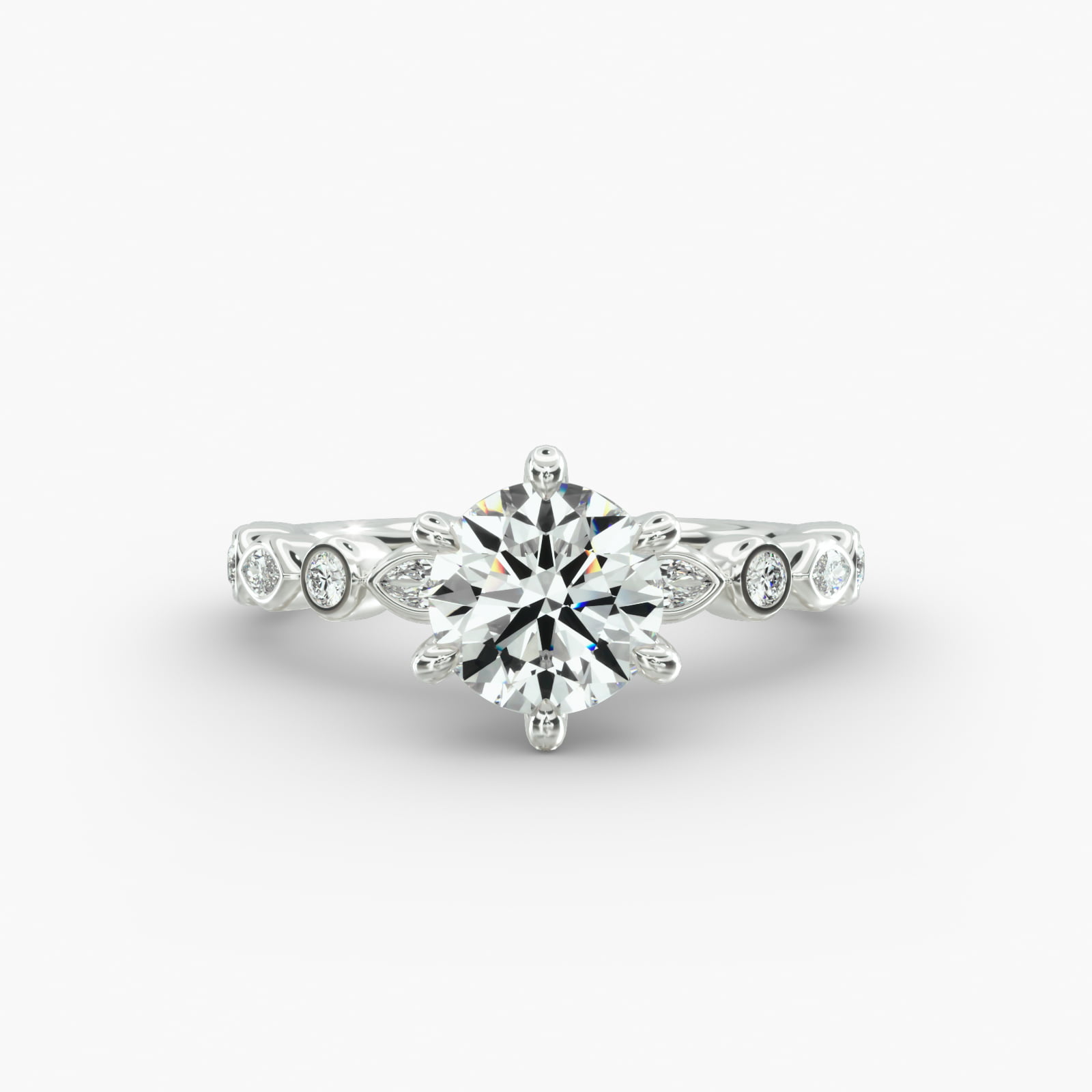 Alternating Marquise Engagement Ring 6-Prong Nouveau Head