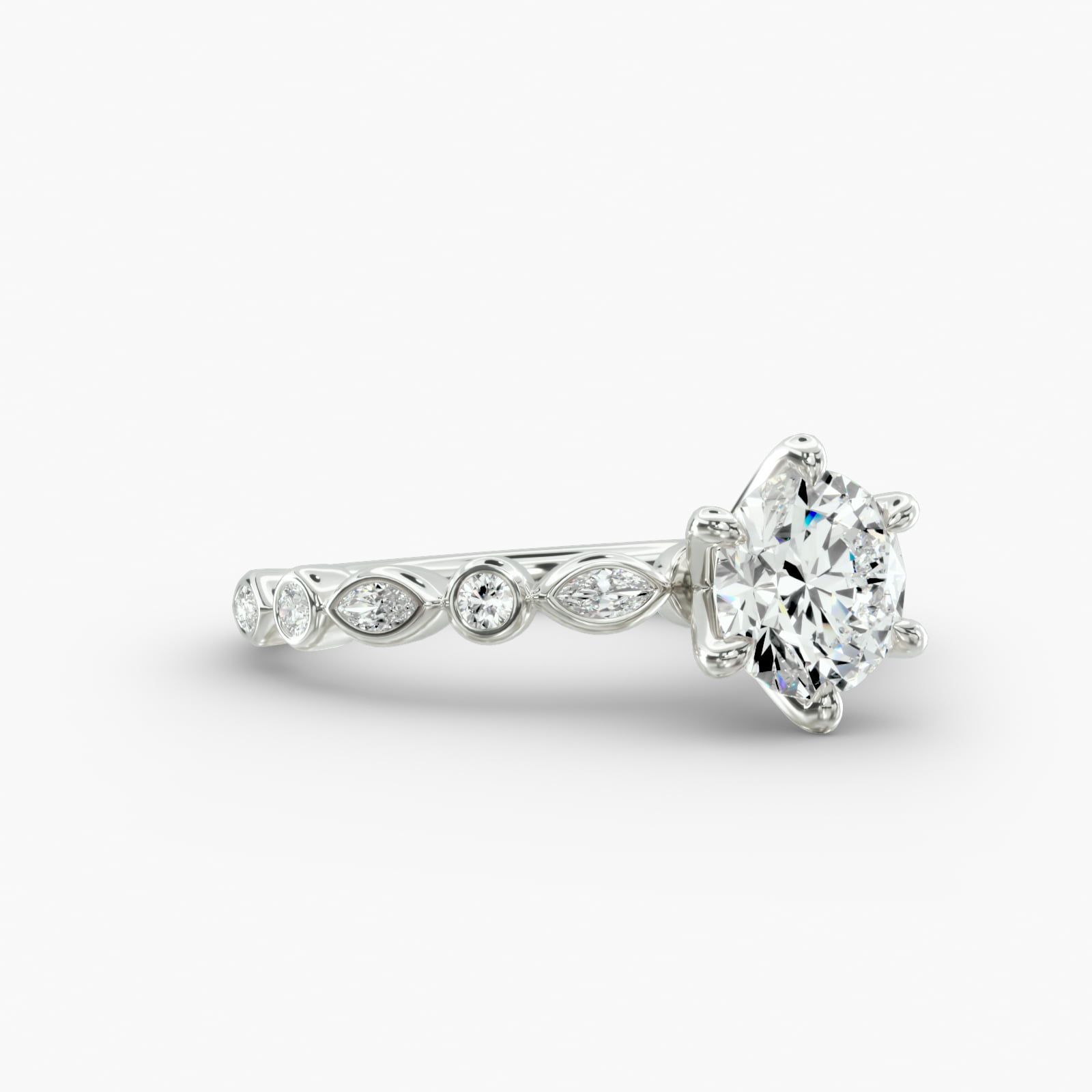 Alternating Marquise Engagement Ring 6-Prong Nouveau Head