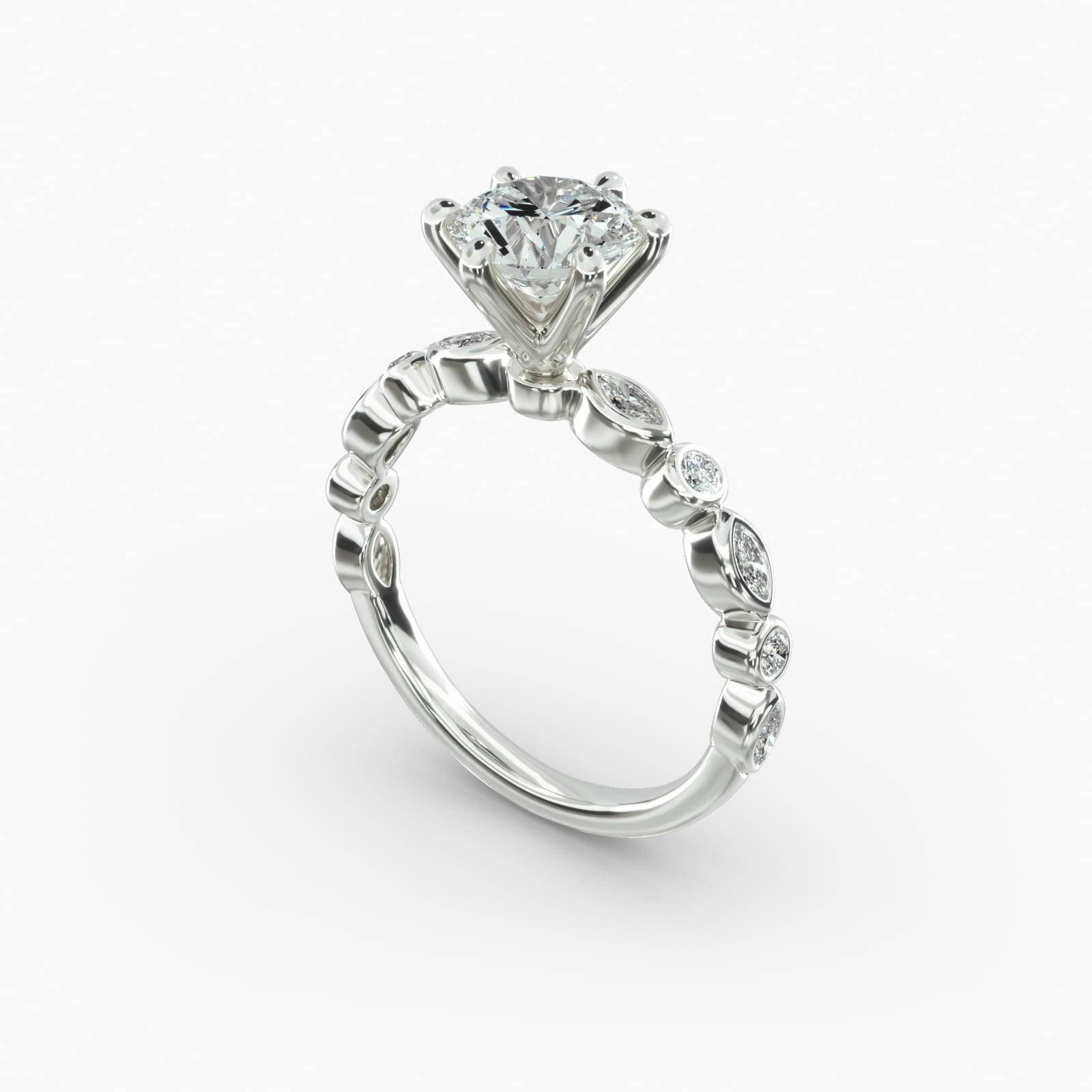 Alternating Marquise Engagement Ring 6-Prong Nouveau Head