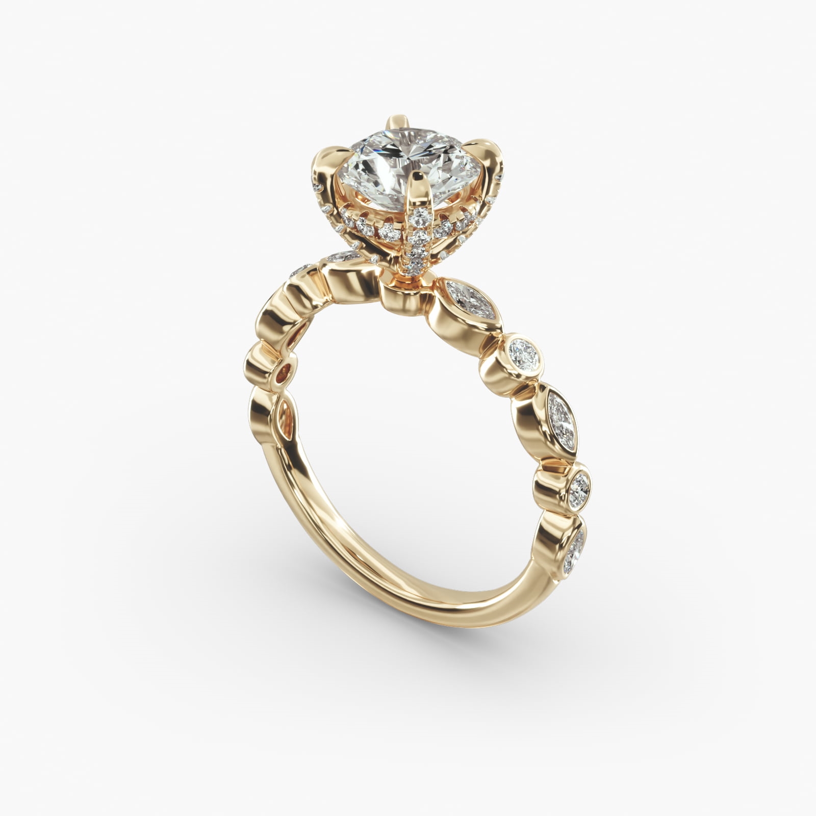 Alternating Marquise Engagement Ring Diamond Basket Head