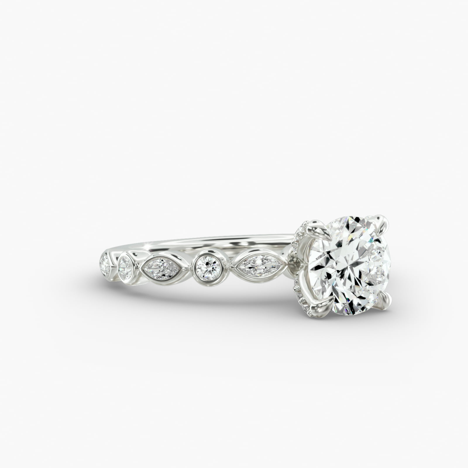 Alternating Marquise Engagement Ring Diamond Tulip Head