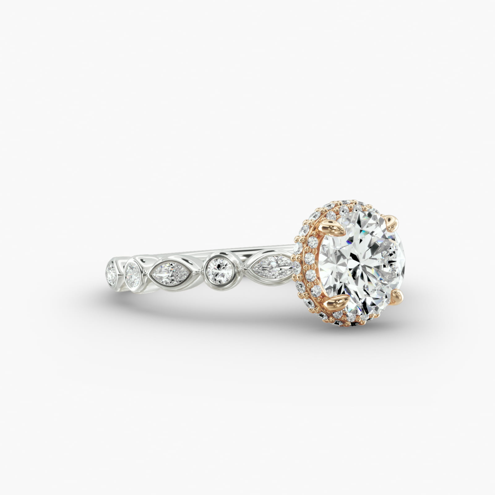 Alternating Marquise Engagement Ring Dual Halo Head