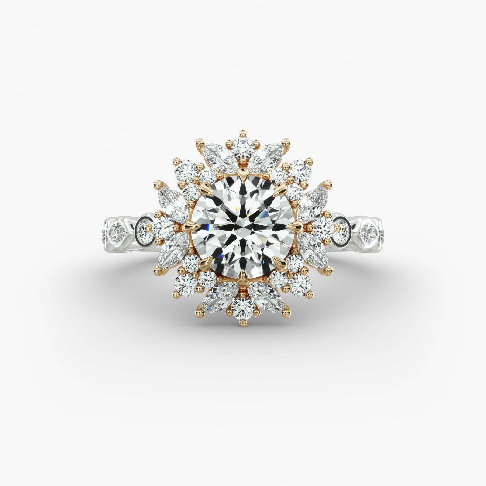 Alternating Marquise Engagement Ring Fancy Halo Head