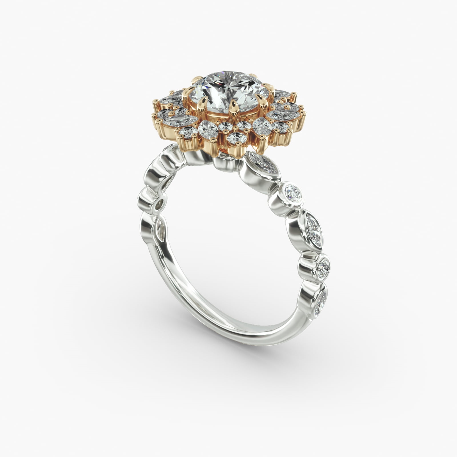 Alternating Marquise Engagement Ring Fancy Halo Head