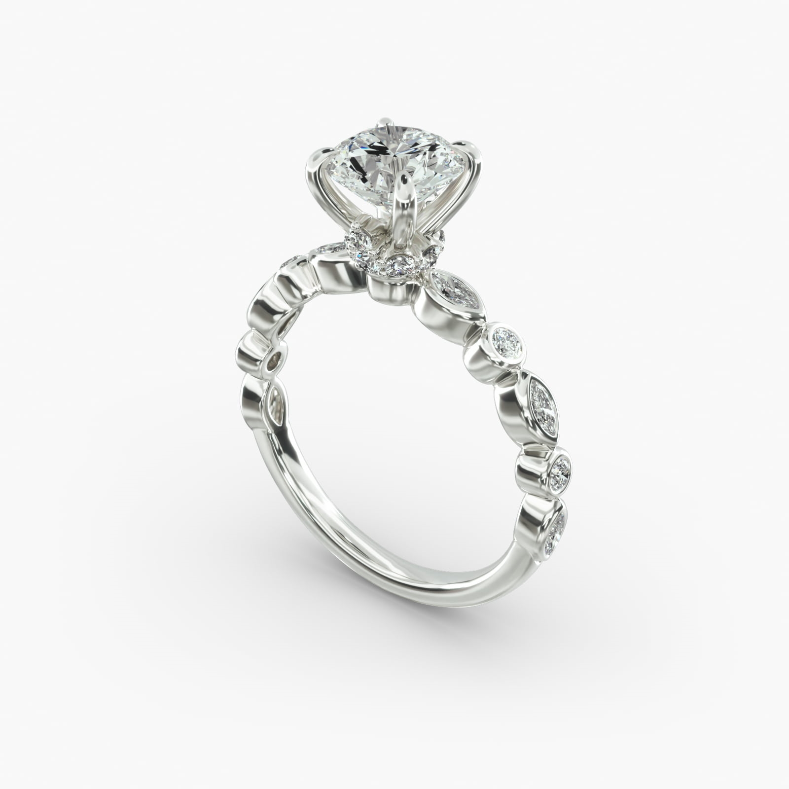 Alternating Marquise Engagement Ring Clustered Diamond Head