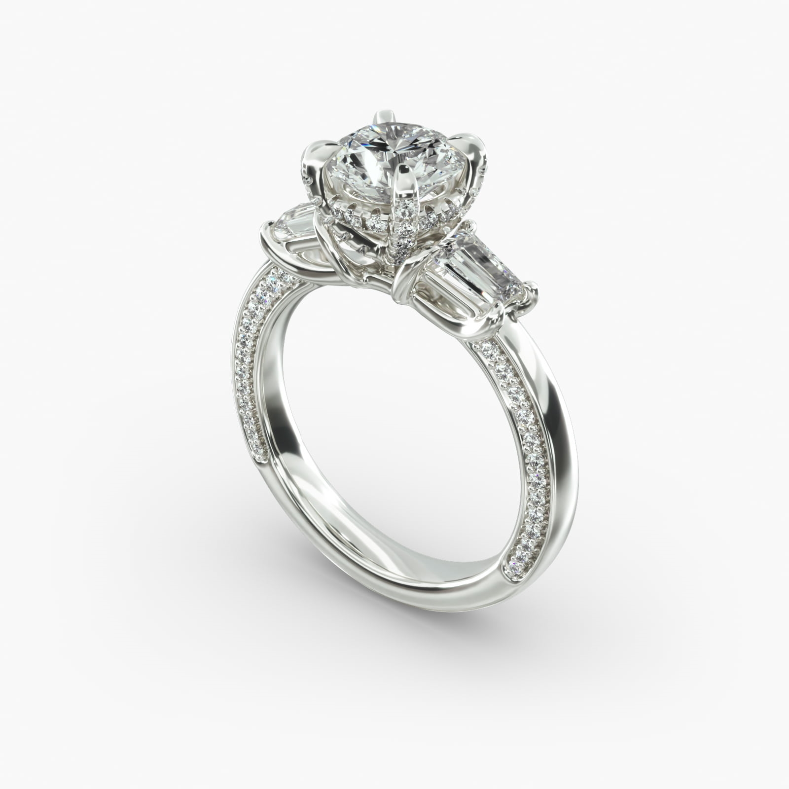 Three-Stone Engagement Ring Diamond Basket Head