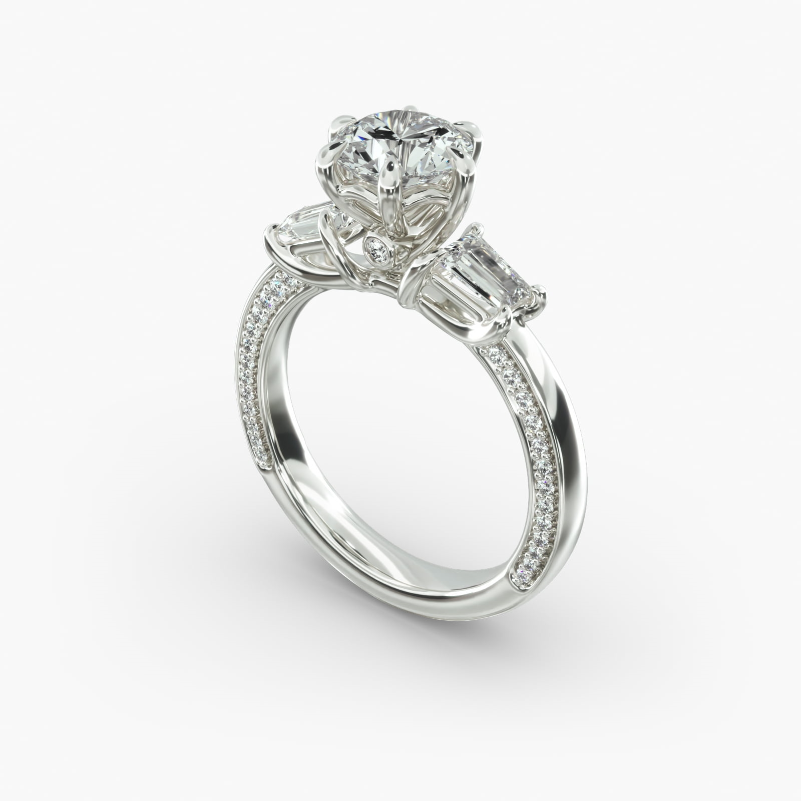 Three-Stone Engagement Ring 6-Prong Secret Diamond Head