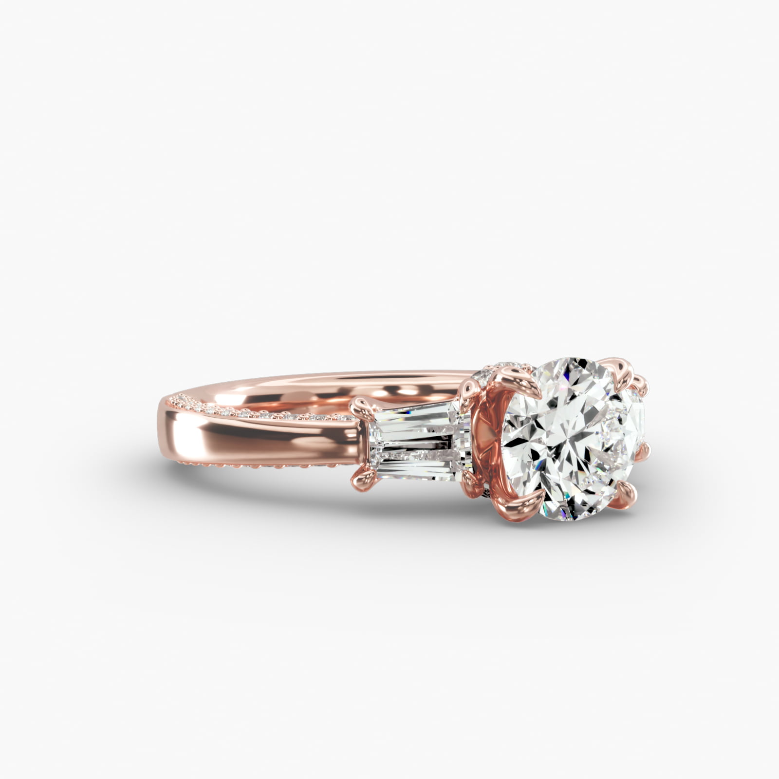 Three-Stone Engagement Ring Hidden Halo Head