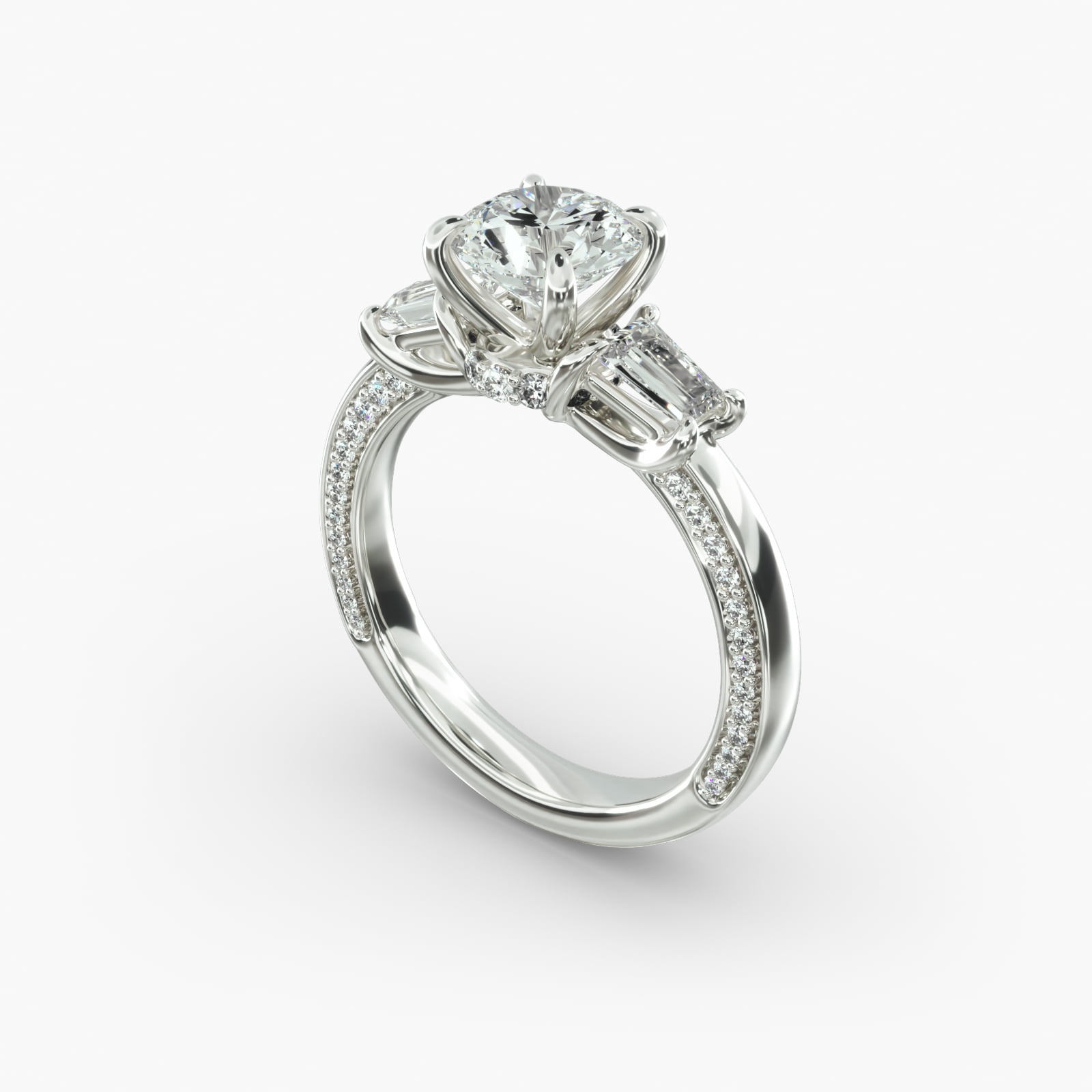 Three-Stone Engagement Ring Hidden Halo Head