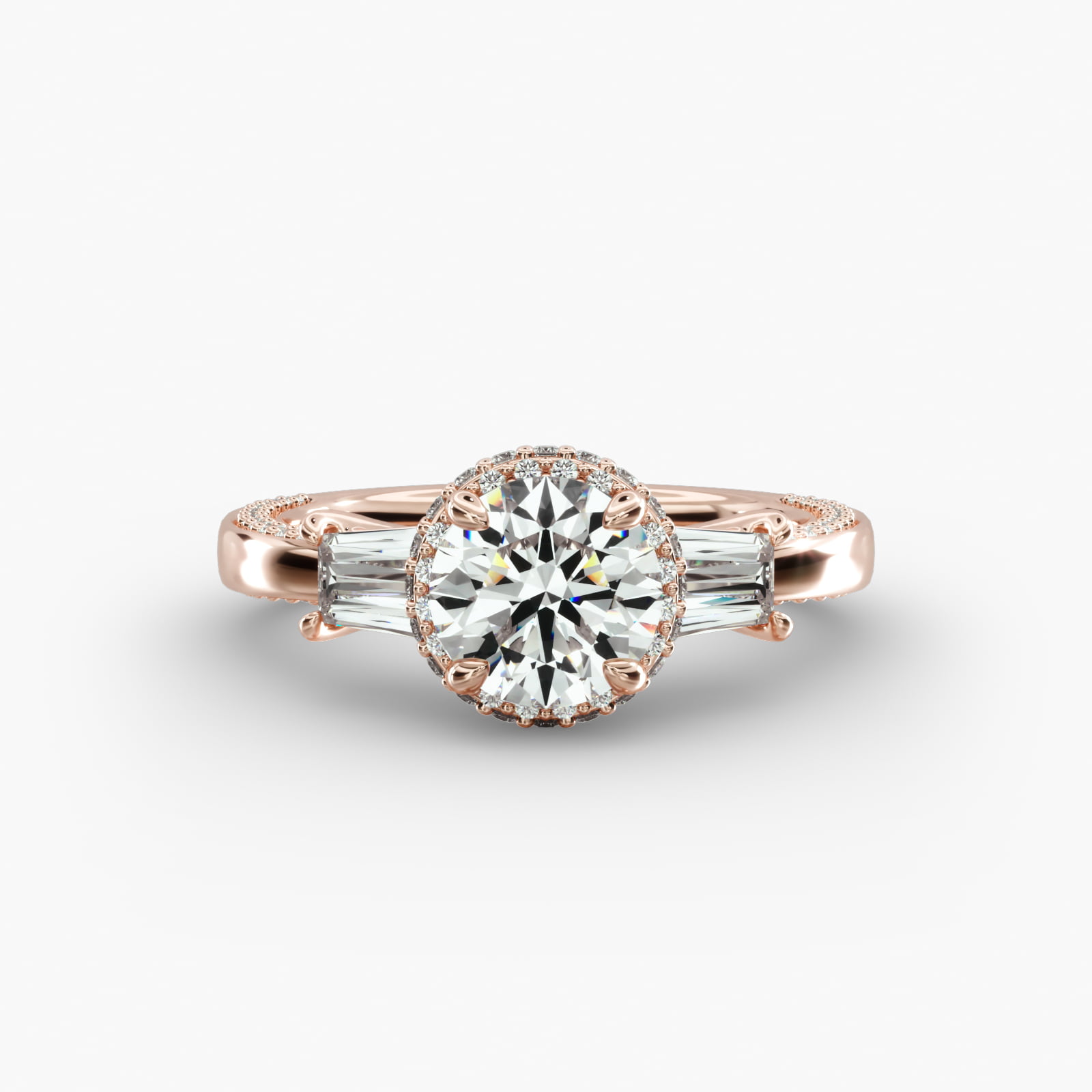 Three-Stone Engagement Ring Dual Halo Head