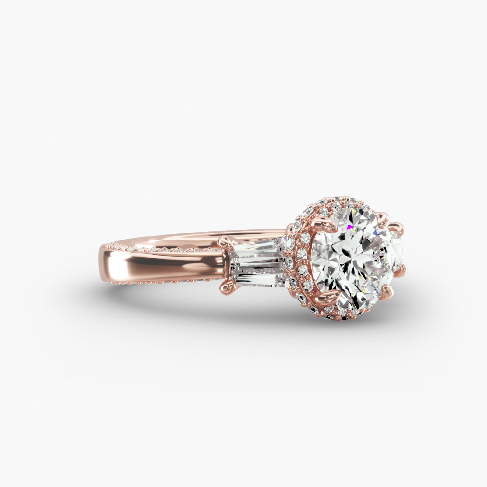 Three-Stone Engagement Ring Dual Halo Head