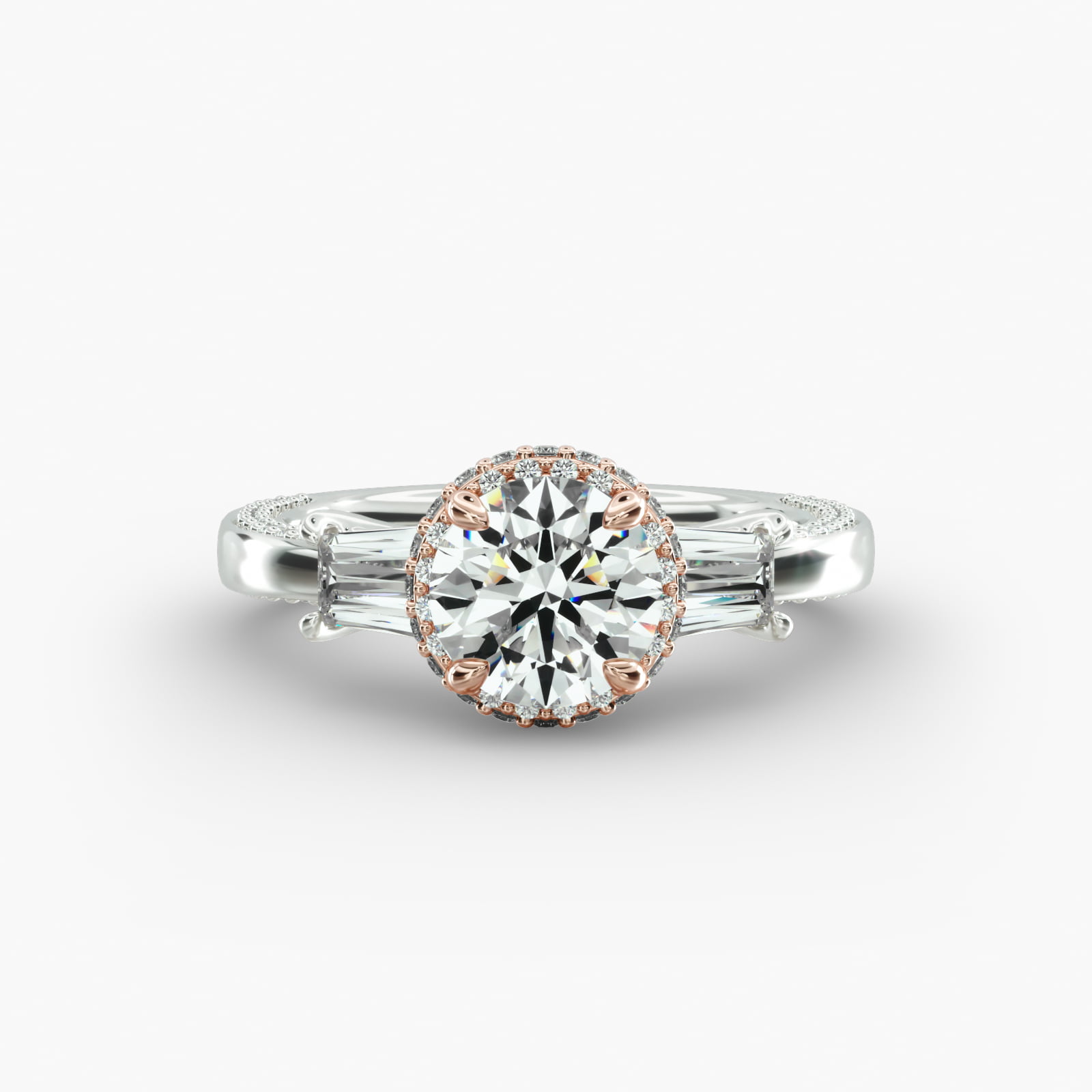 Three-Stone Engagement Ring Dual Halo Head
