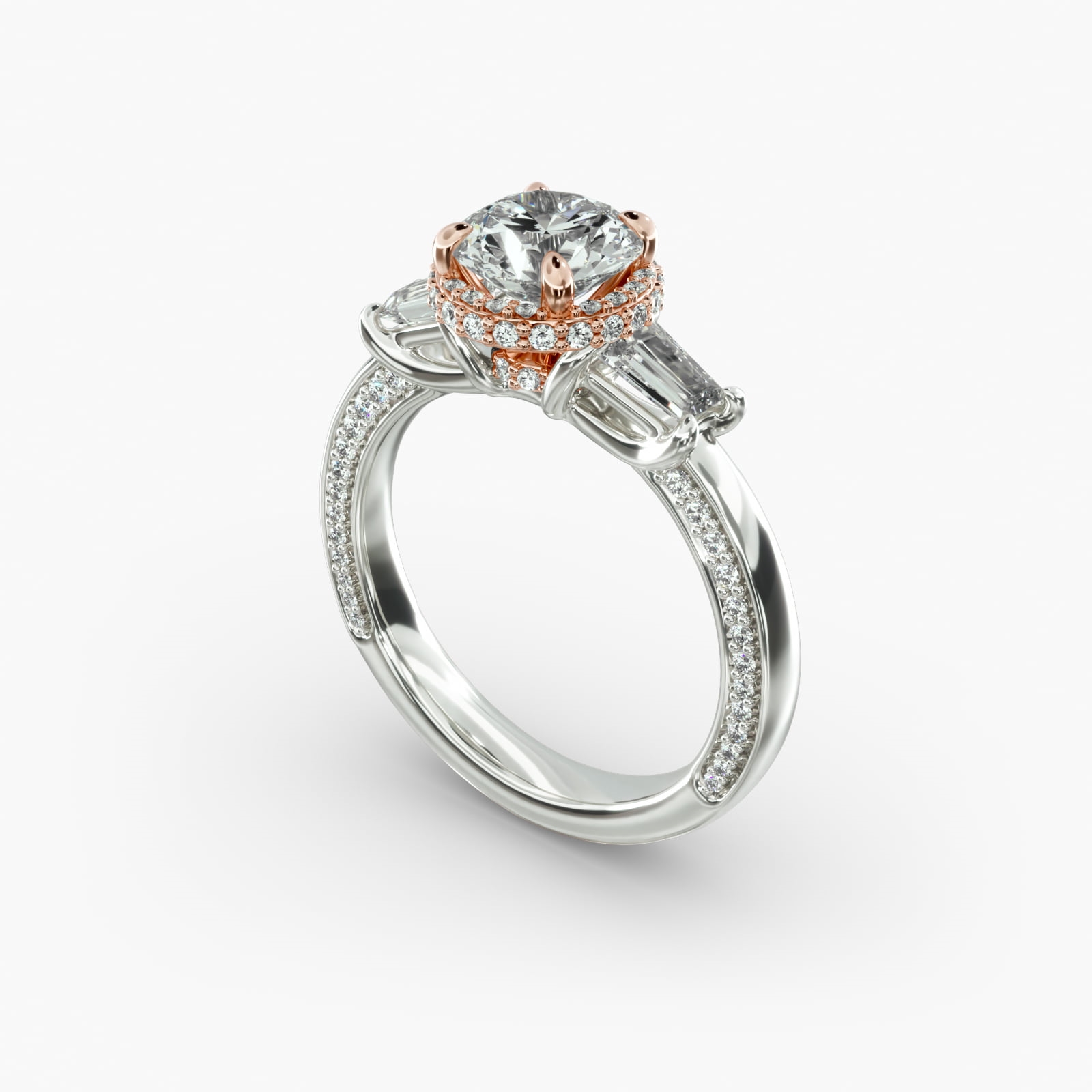 Three-Stone Engagement Ring Dual Halo Head