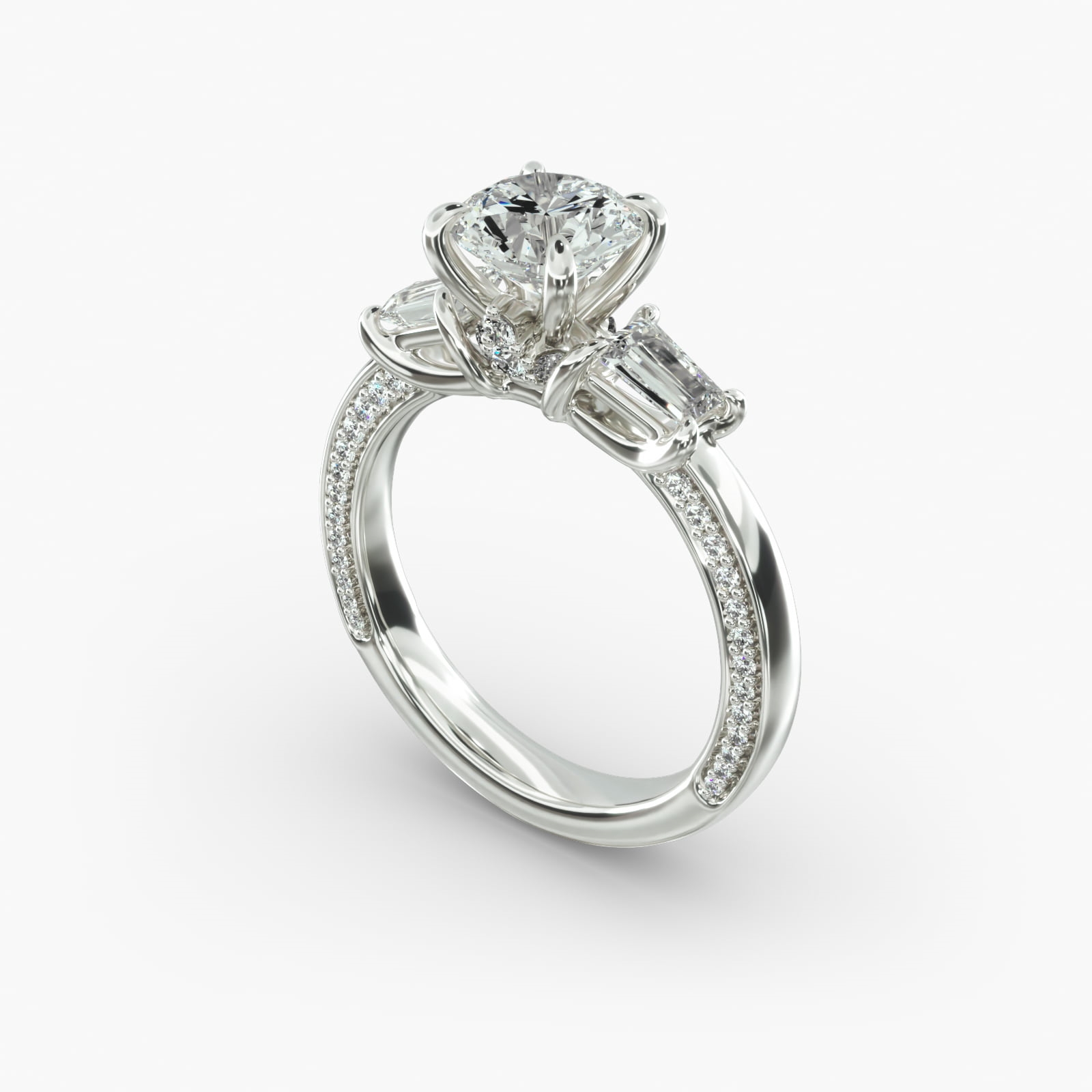 Three-Stone Engagement Ring Clustered Diamond Head