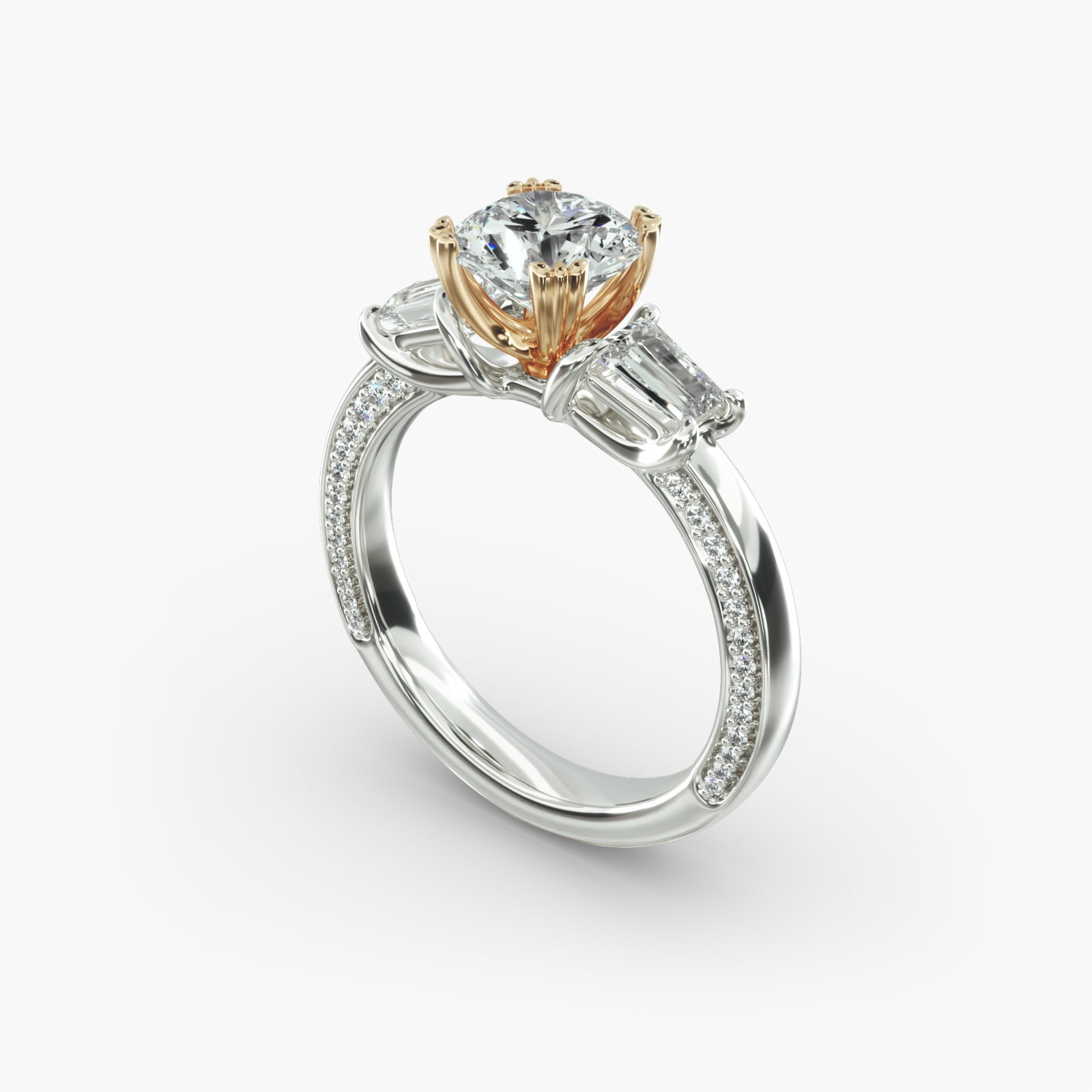 Three-Stone Engagement Ring Vintage Trefoil Head