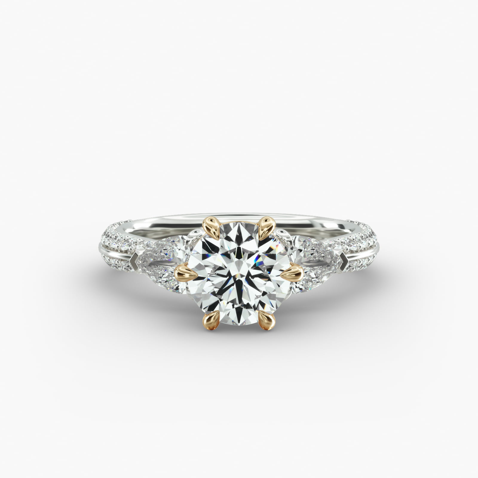 Knife Edge Pavé Engagement Ring 6-Prong Secret Diamond Head
