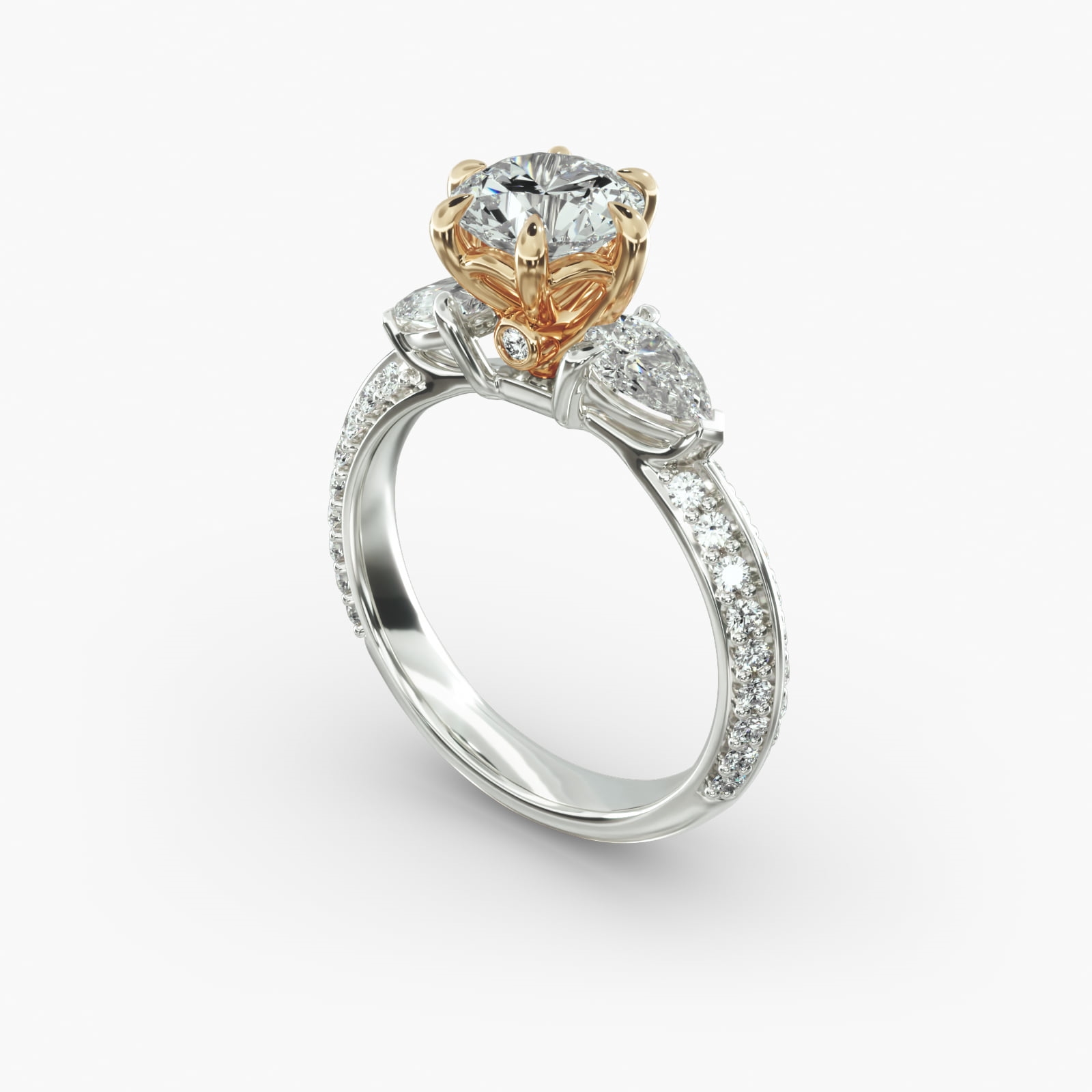 Knife Edge Pavé Engagement Ring 6-Prong Secret Diamond Head