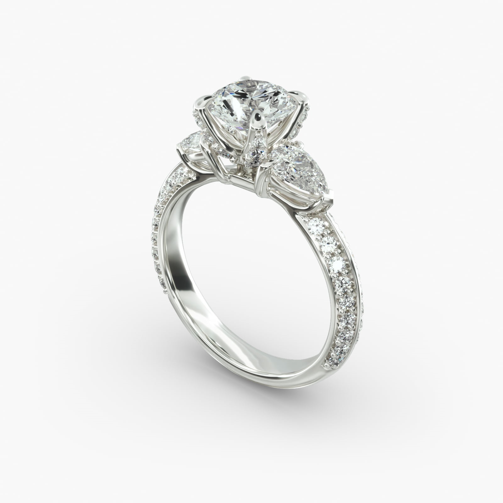 Knife Edge Pavé Engagement Ring Diamond Tulip Head