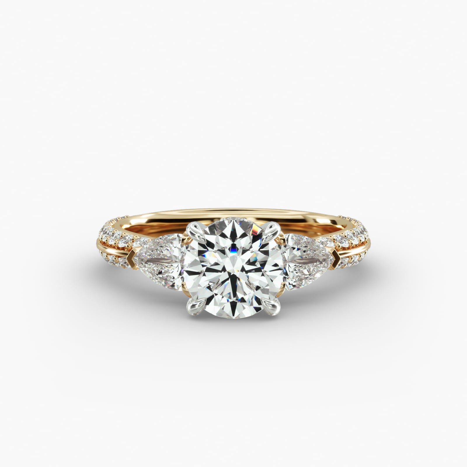 Knife Edge Pavé Engagement Ring Hidden Halo Head