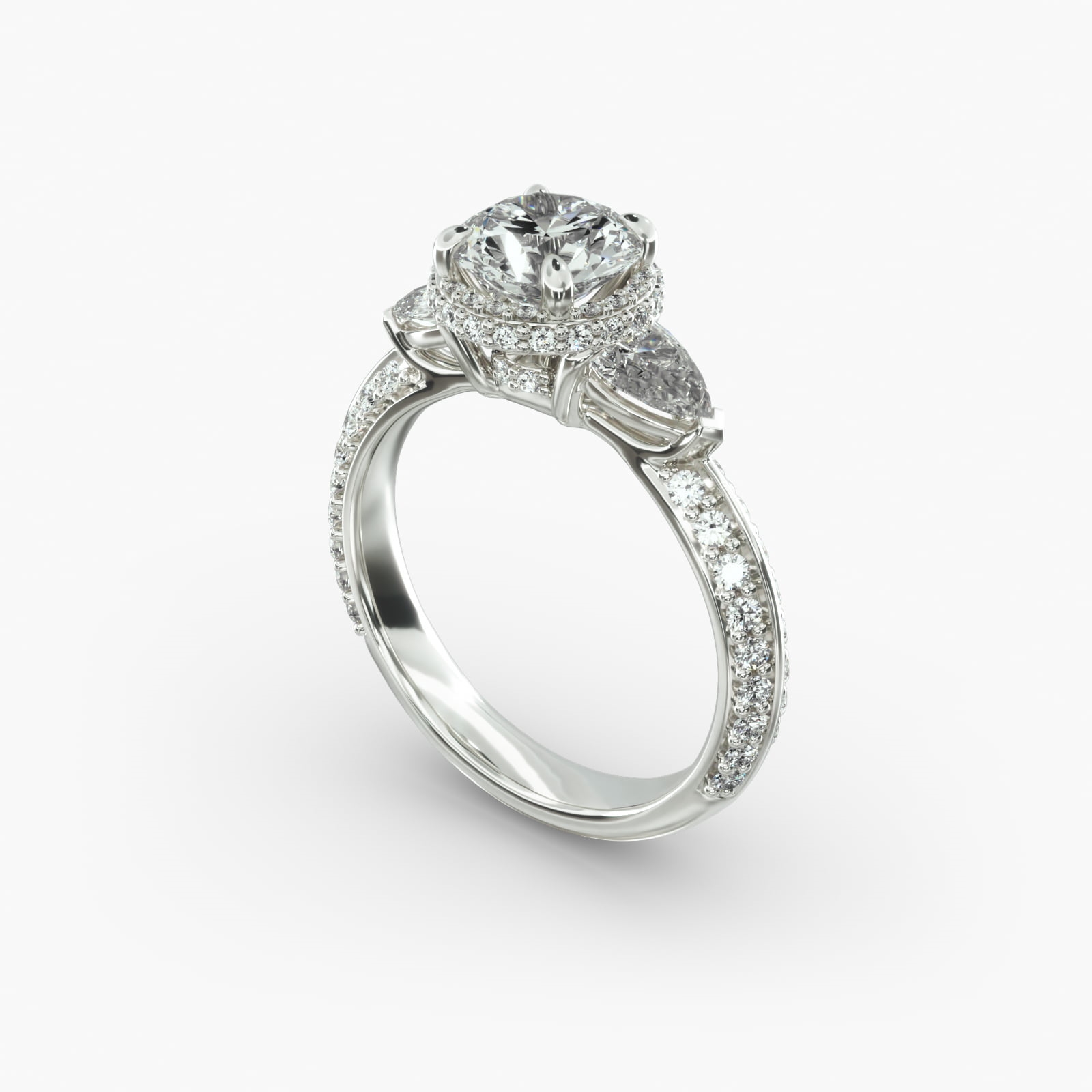 Knife Edge Pavé Engagement Ring Dual Halo Head