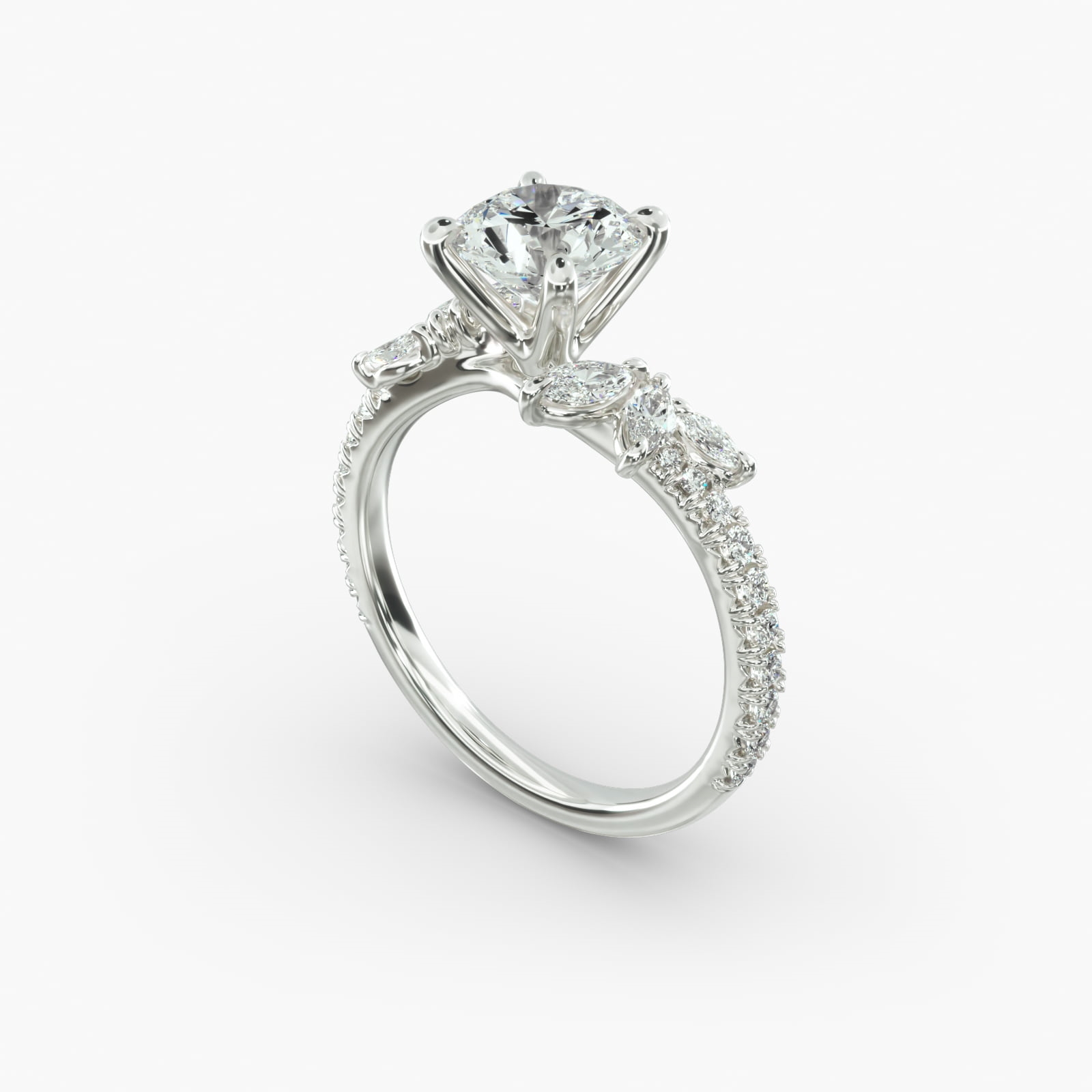 Floral Bypass Engagement Ring 4-Prong Nouveau Head