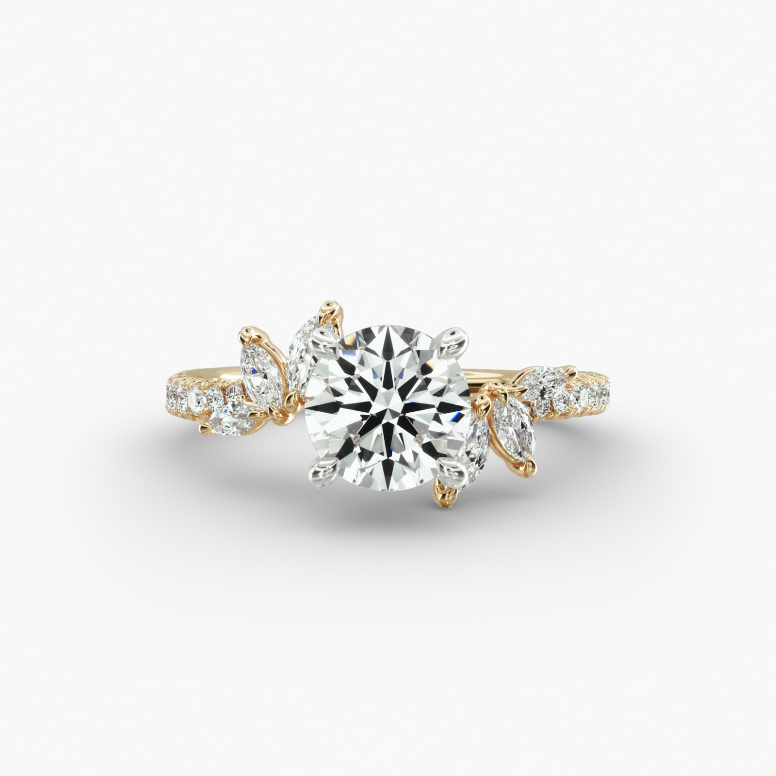 Floral Bypass Engagement Ring 4-Prong Nouveau Head